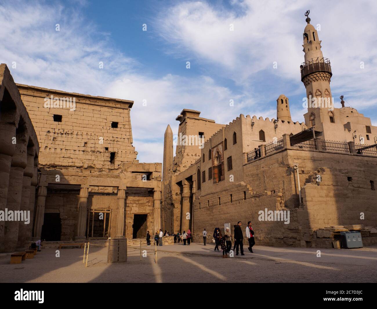 inside the luxor temple with a recently added mosque and a minaret ...