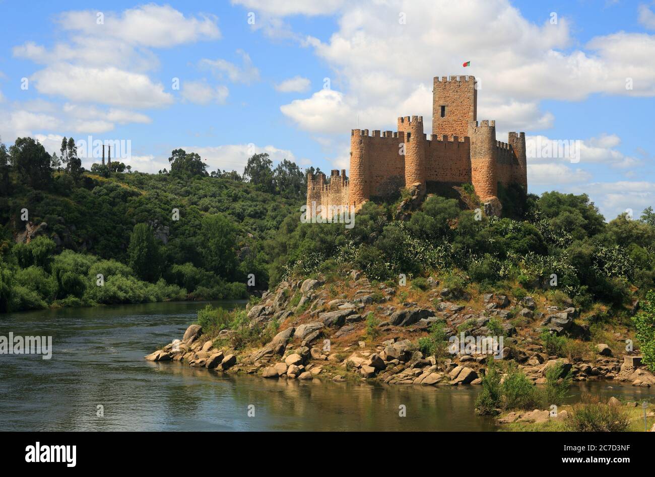 The medieval Almourol Castle built on an island in the middle of River ...