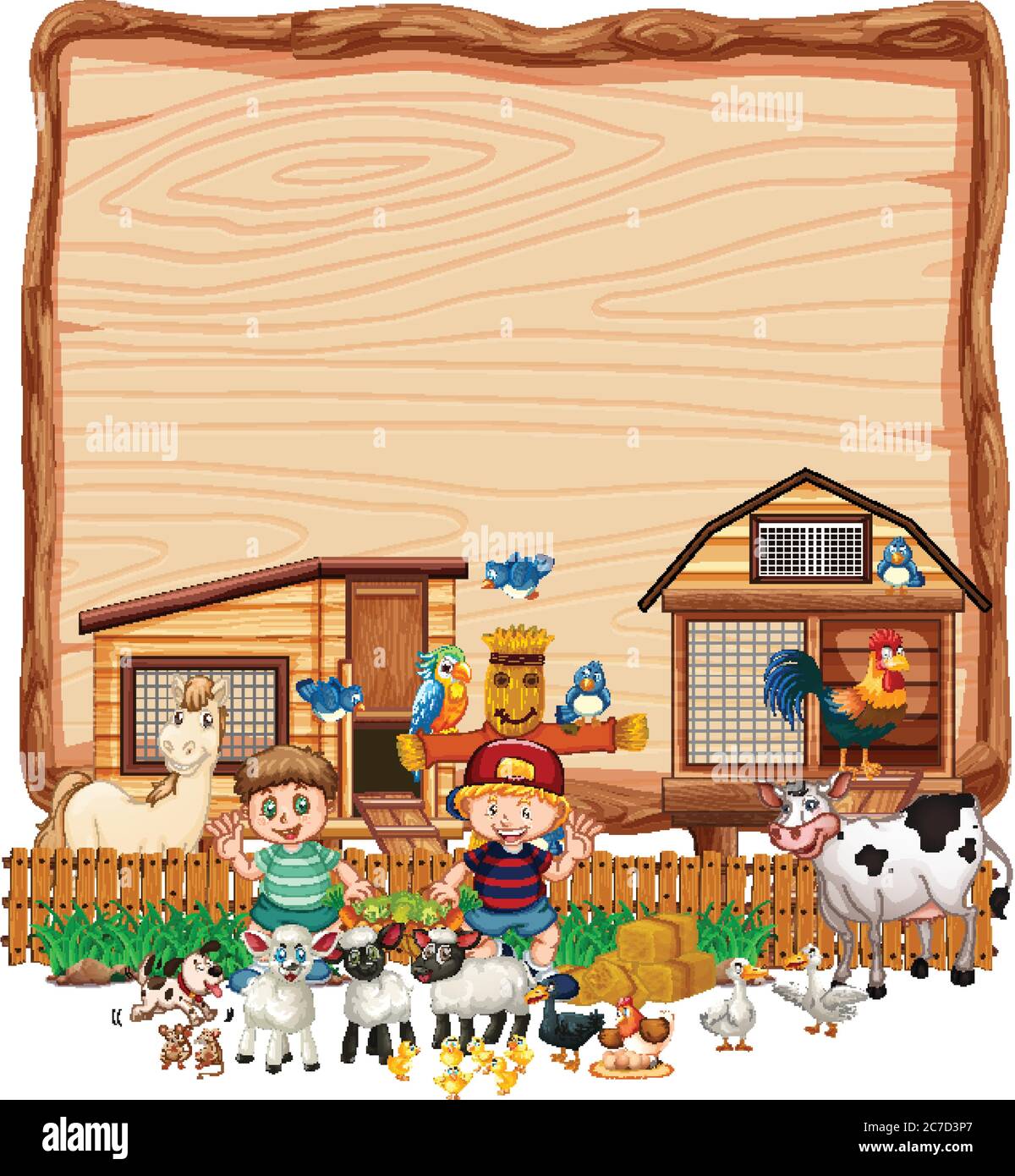 Blank wood sign with animal farm set isolated illustration Stock Vector ...