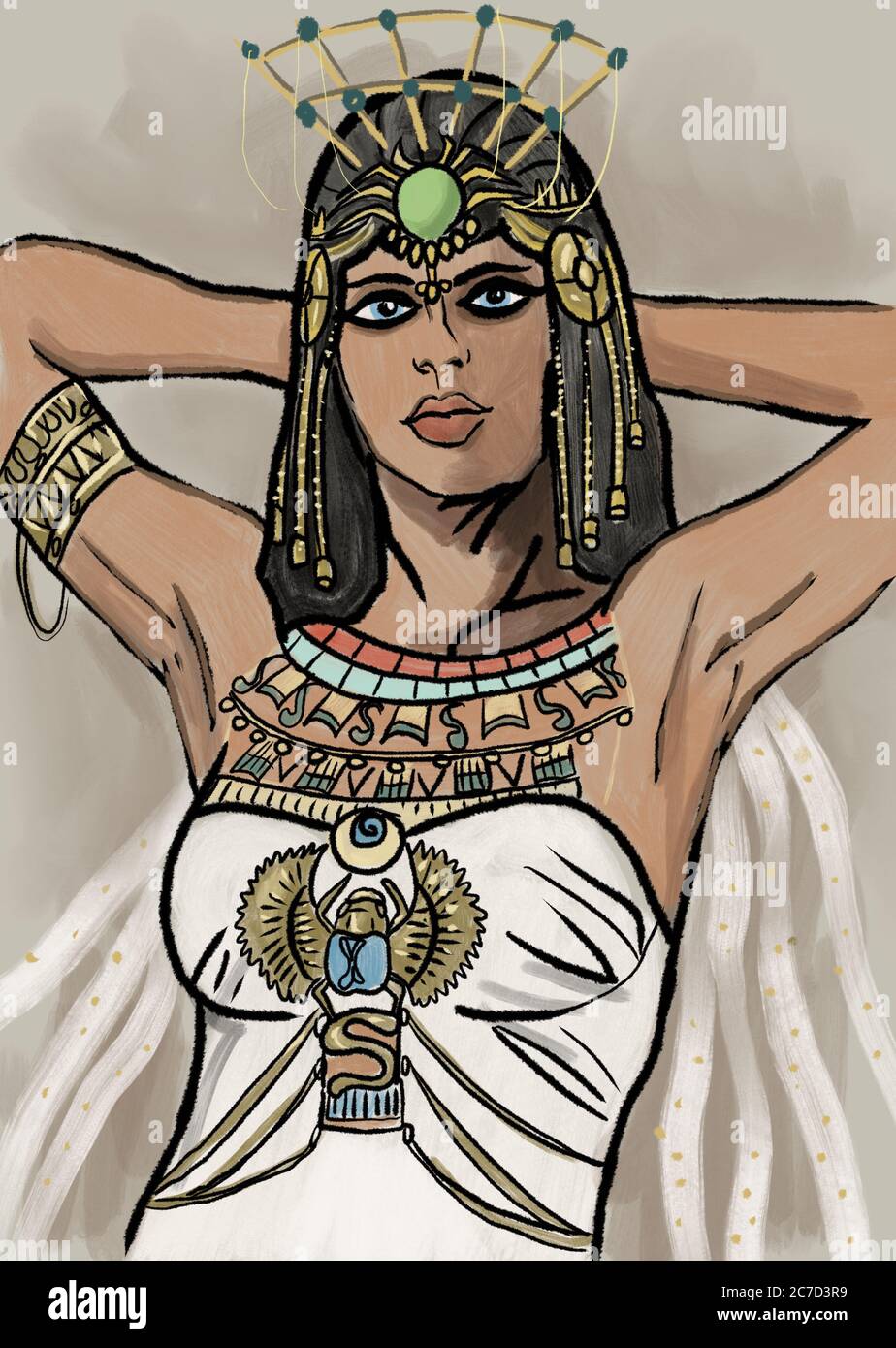 Cleopatra Hand Drawn Portrait Art Hands Behind Head Ancient Egyptian