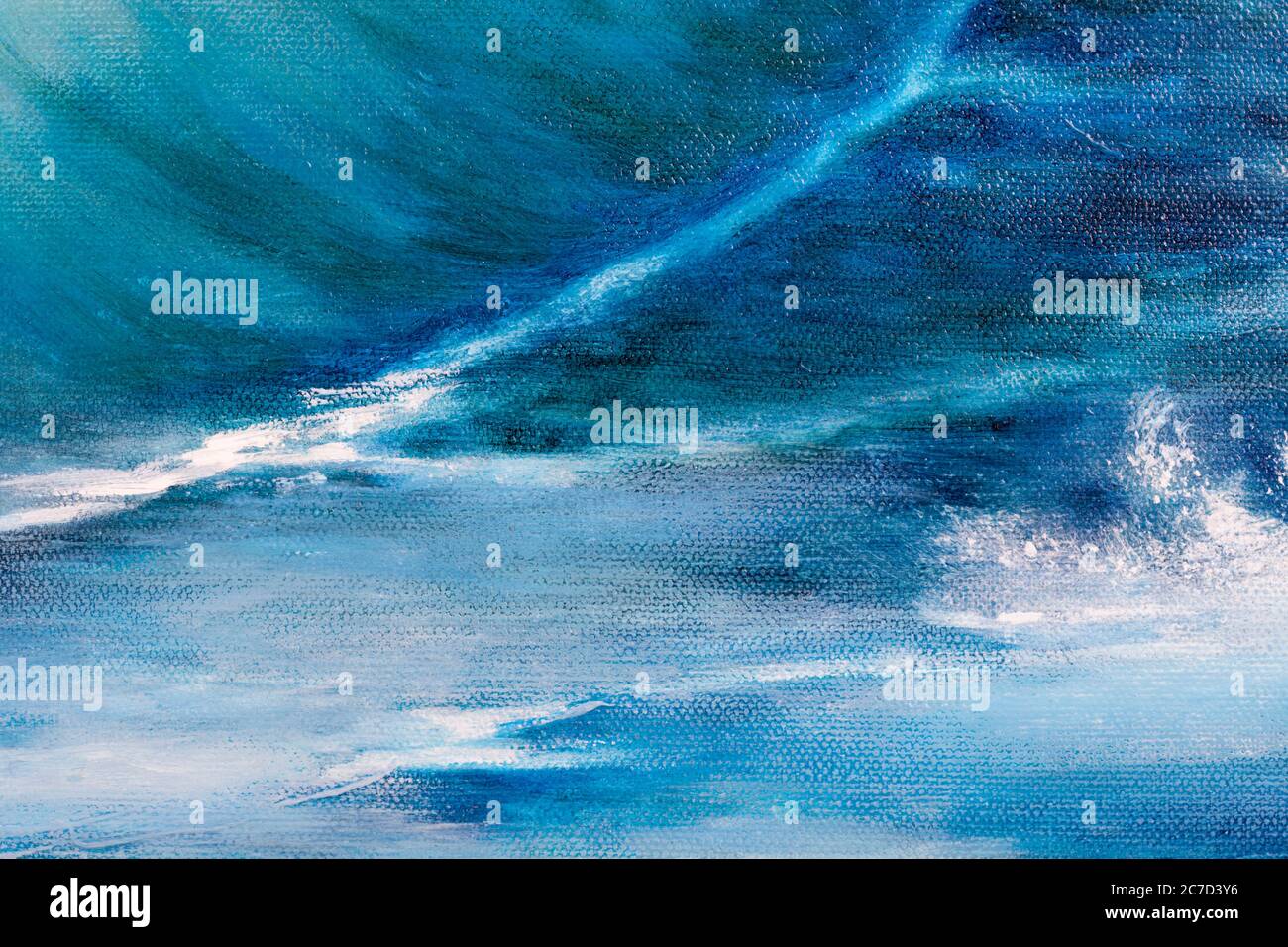 Original oil painting showing waves in ocean or sea on canvas details ...