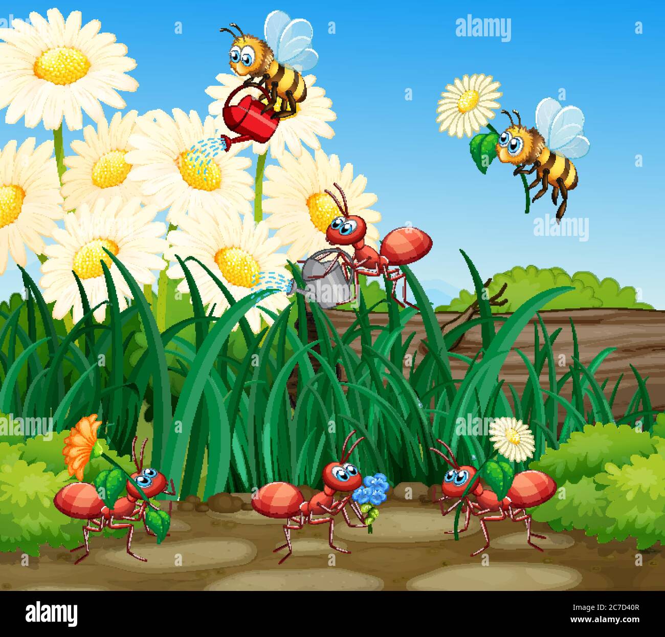 Scene with plants and insects in the garden illustration Stock Vector ...