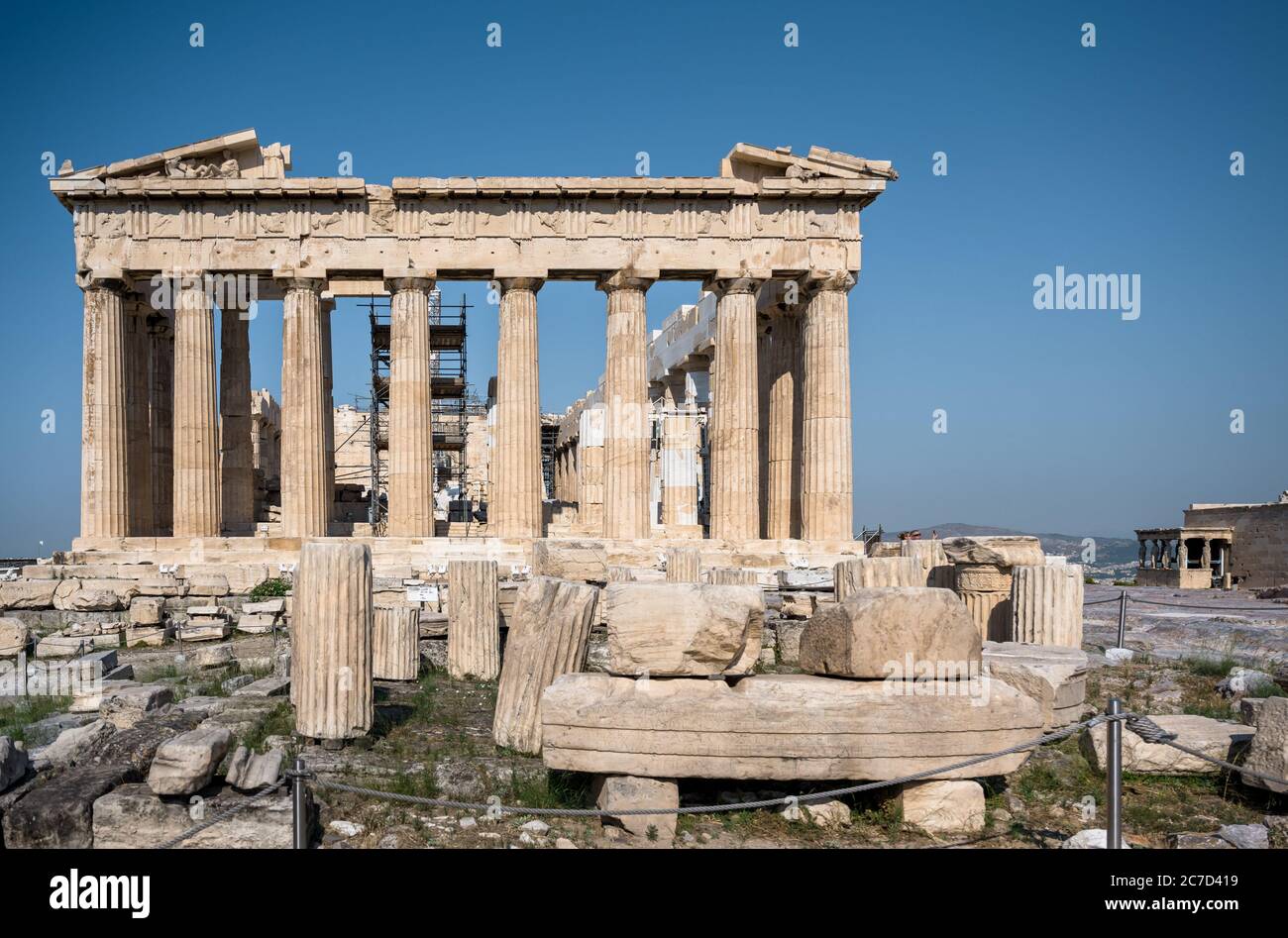The Parthenon of the Acropolis in Athens Greece shines in the warm sun ...