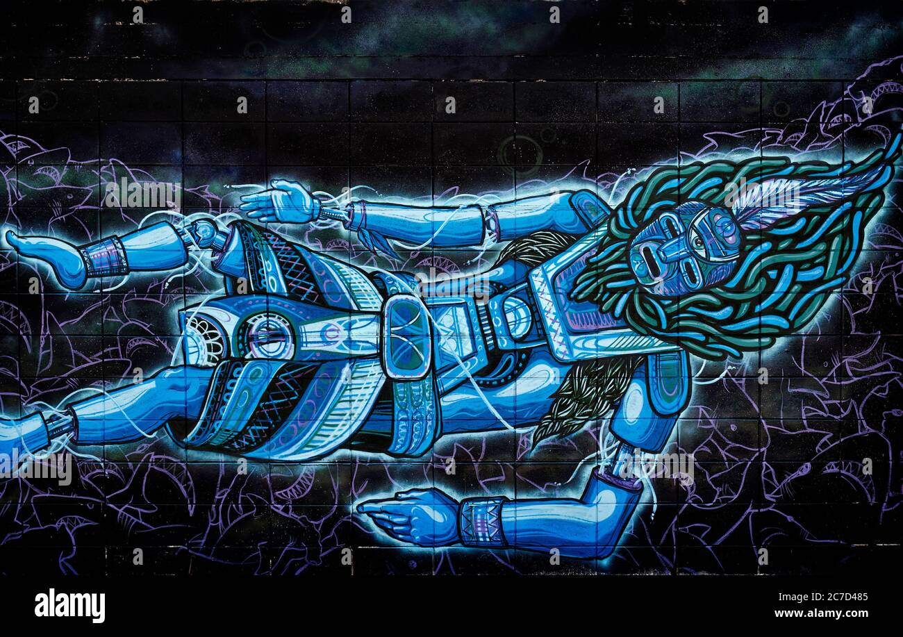 Graffiti. Wall art. Alien creature Stock Photo - Alamy