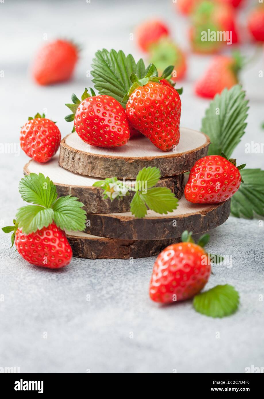 Fresh raw organic summer strawberries with a lot of vitamins and leaf ...