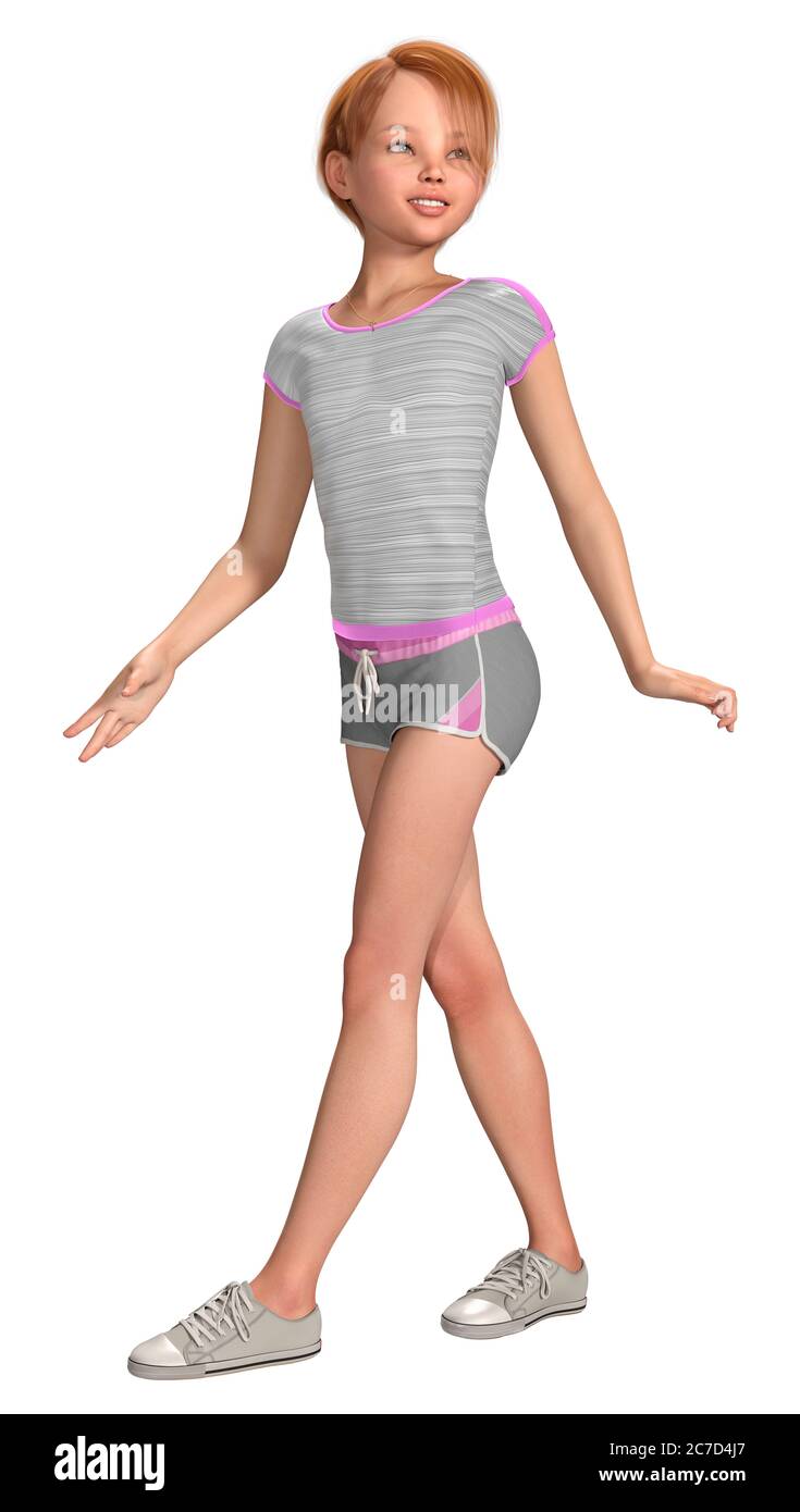 3D rendering of a pretty little girl isolated on white background Stock ...