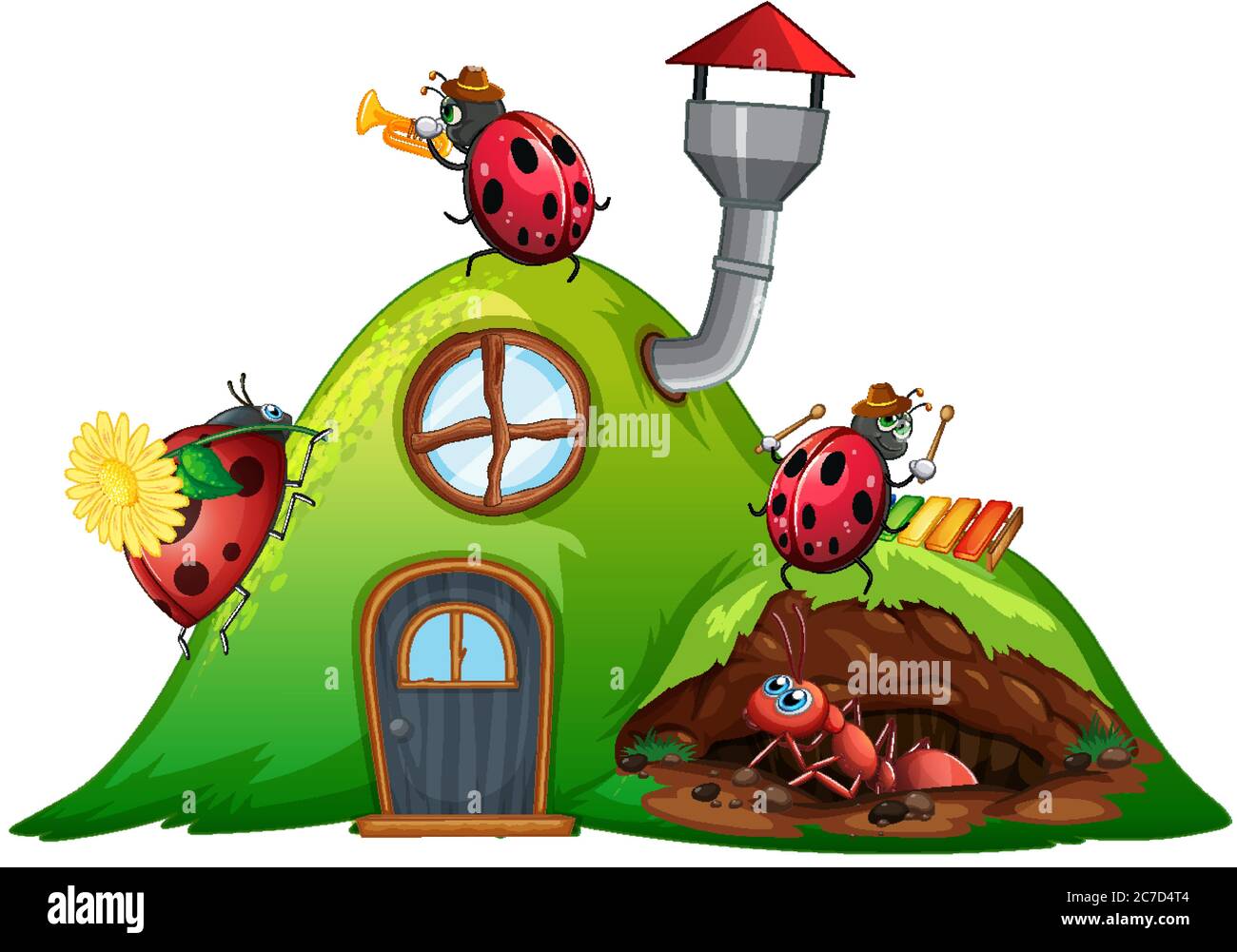 Scene with ladybugs and ant on the house illustration Stock Vector ...