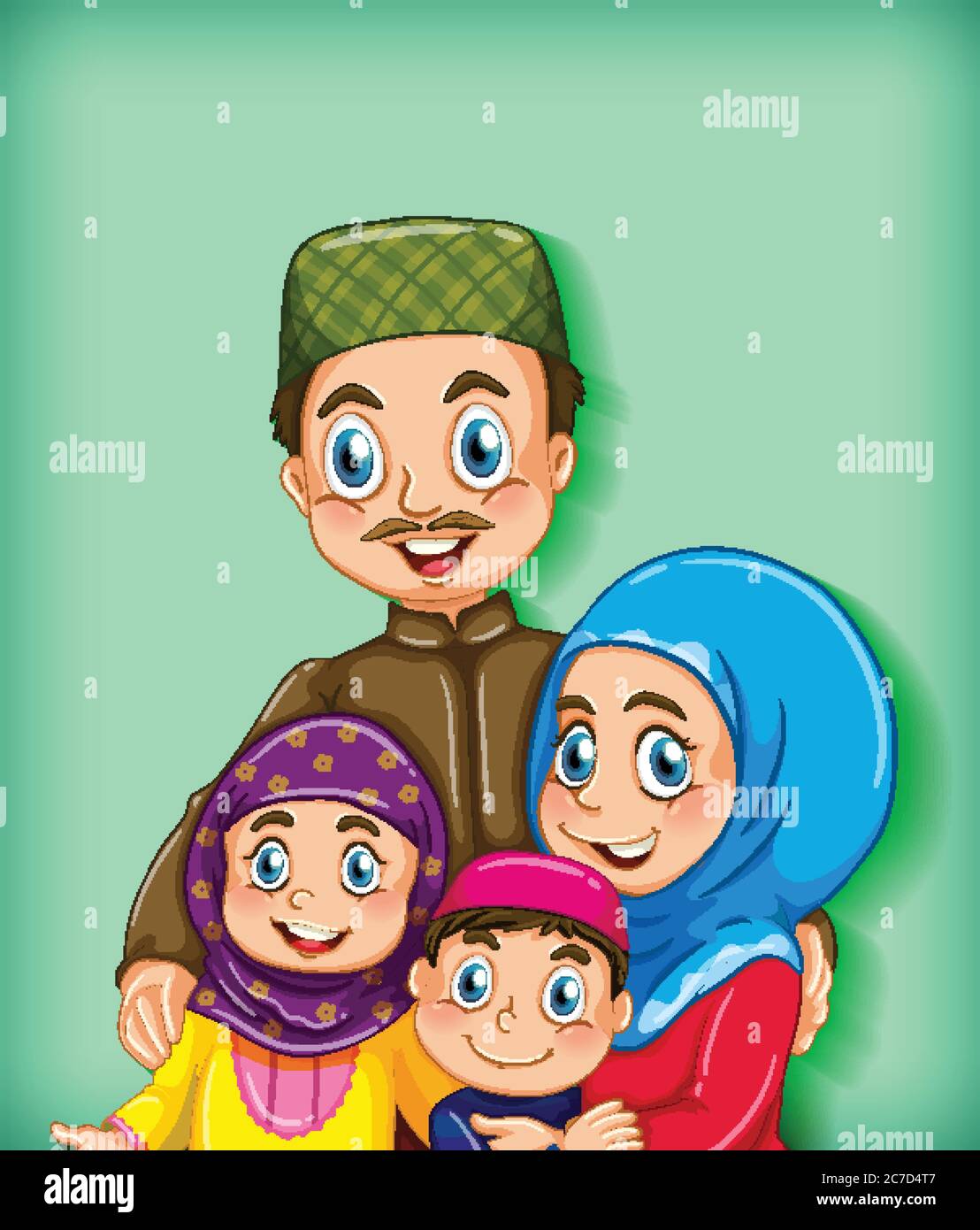 Muslim family member on cartoon character colour gradient background ...