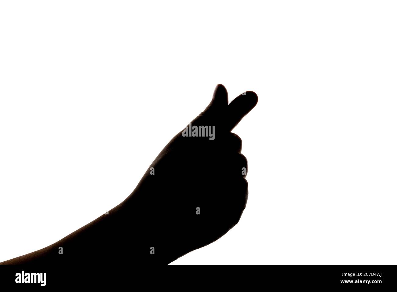 Silhouette of fingers showing flying bird wings gesture isolated on ...