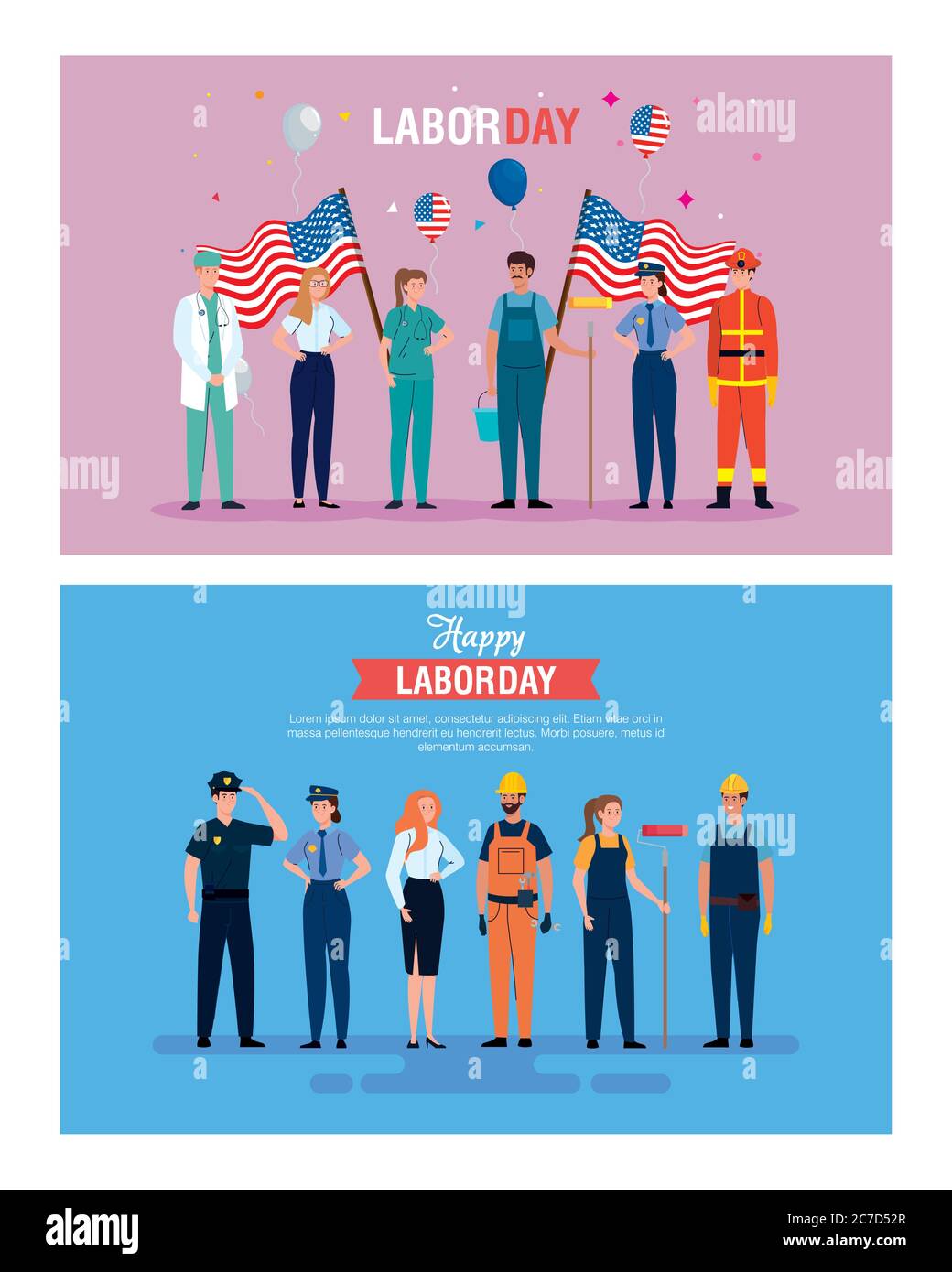 workers with usa flags and balloons vector design Stock Vector Image ...