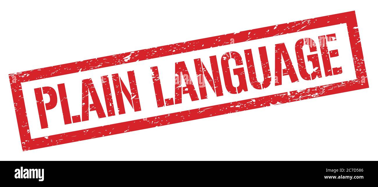 PLAIN LANGUAGE red grungy rectangle stamp sign Stock Photo - Alamy