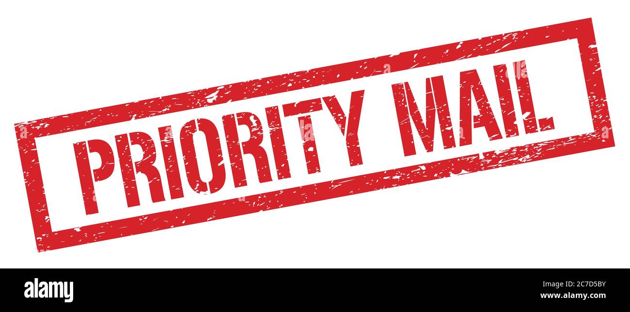 PRIORITY MAIL red grungy rectangle stamp sign Stock Photo - Alamy