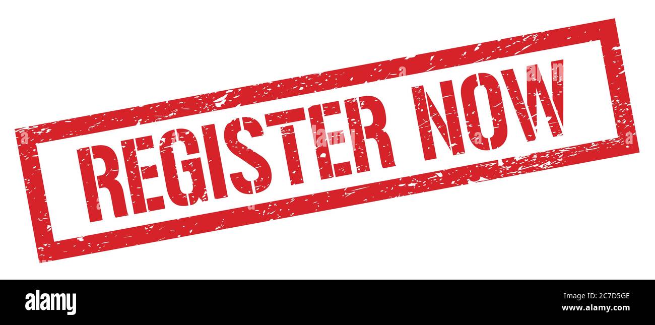 REGISTER NOW red grungy rectangle stamp sign Stock Photo - Alamy