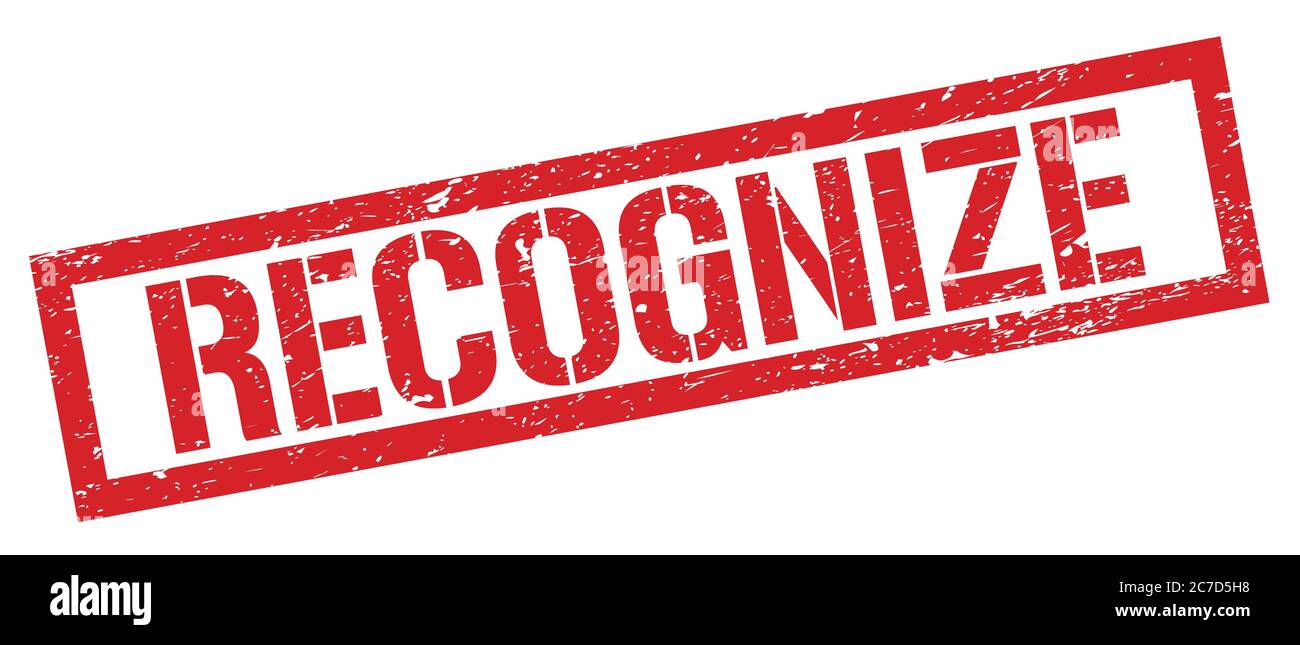 RECOGNIZE red grungy rectangle stamp sign Stock Photo - Alamy