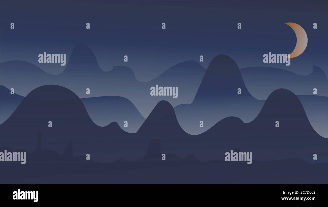 Night mountain winter landscape. Vector illustration. Vector graphics ...