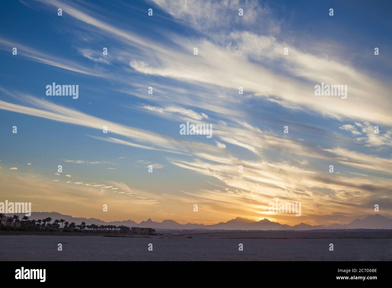 Landscape shot of the sunset sky over a beach in Egypt with beautiful ...