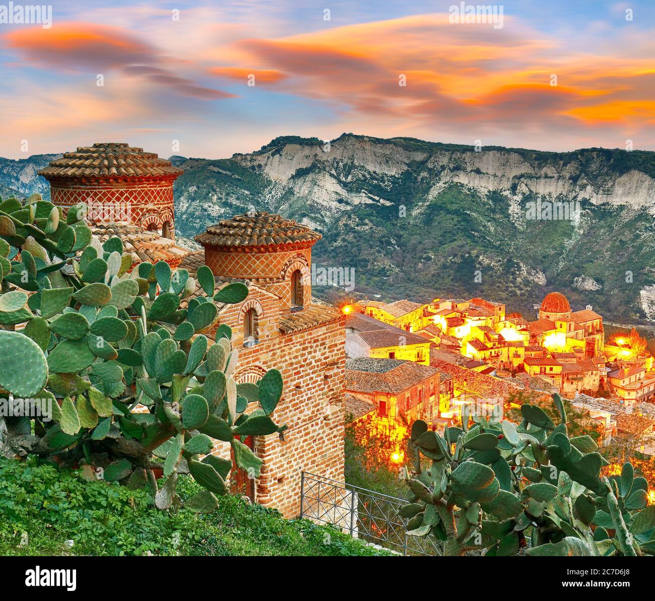 Sunrise over old famous medieval village Stilo in Calabria. View on ...