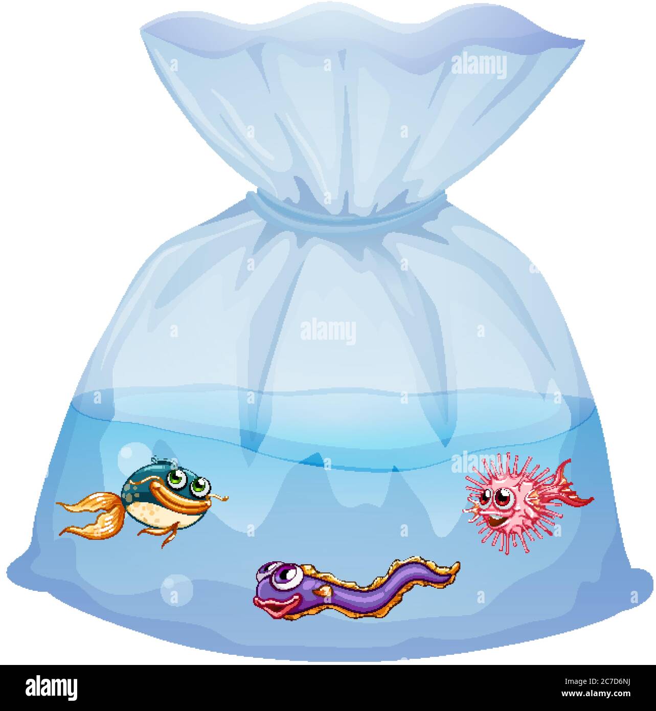 Cute fishes in plastic bag cartoon isolated illustration Stock Vector ...