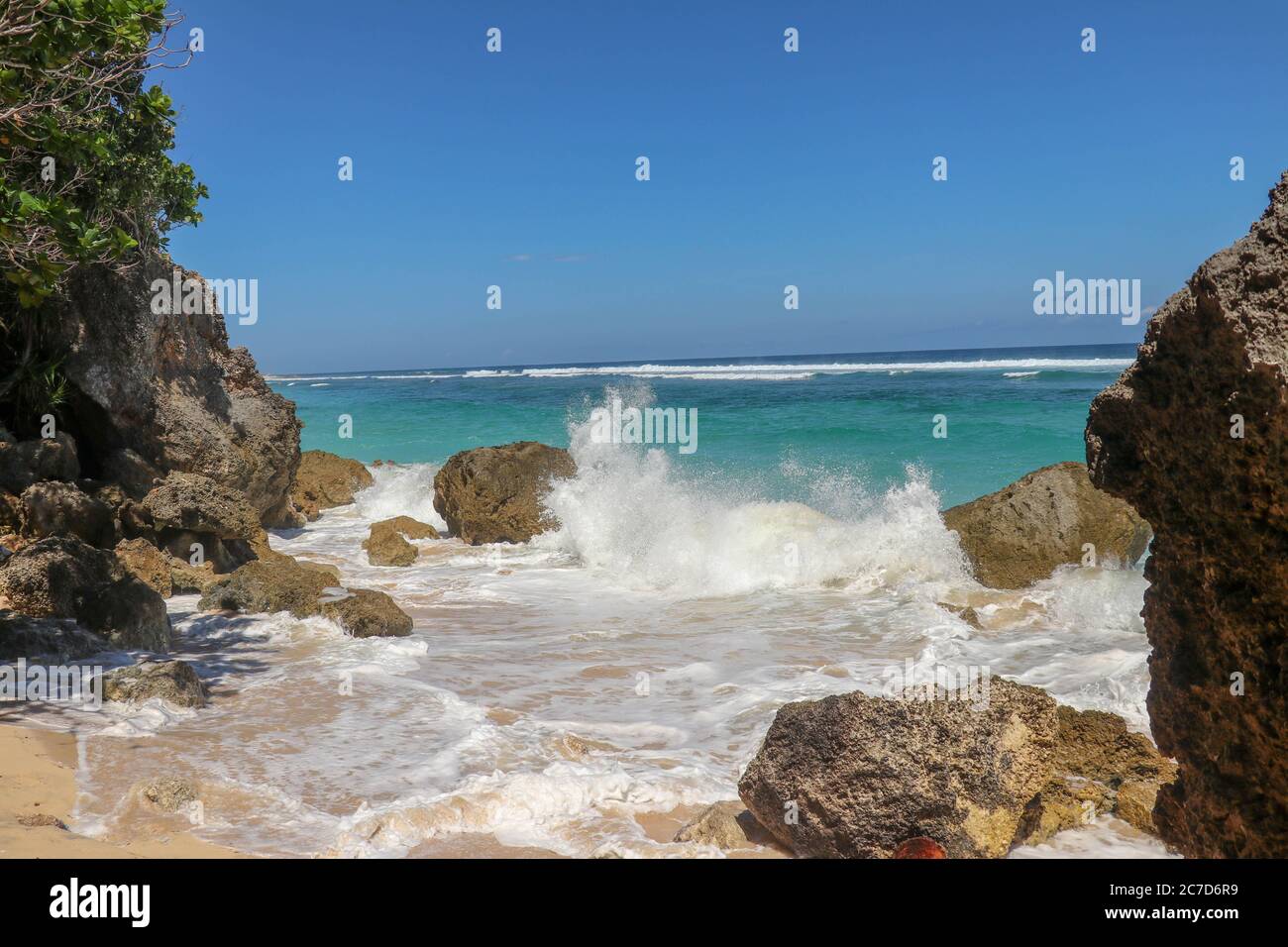 Splashing waves on shore. Waves splashing sea beach Stock Photo - Alamy