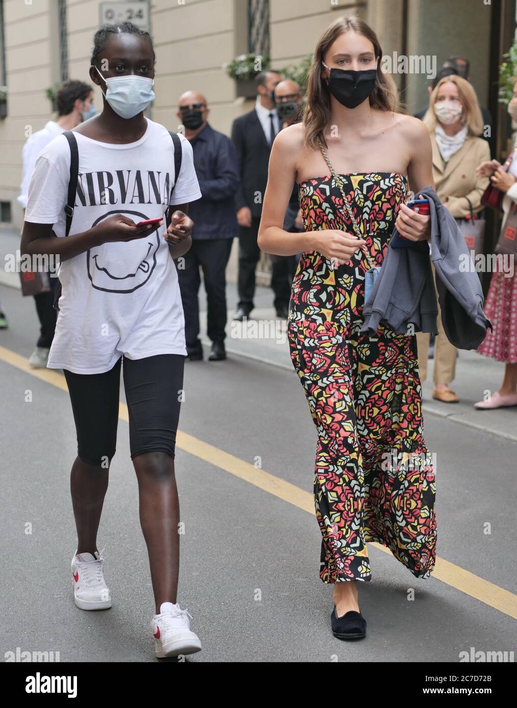 Milan, Italy: 15 July 2020: Models posing for photographers in the ...