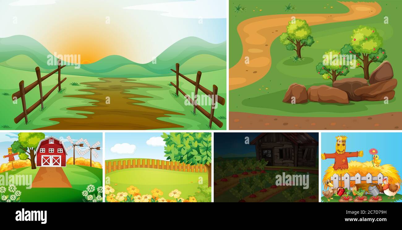 Set of farm scene cartoon style illustration Stock Vector Image & Art ...