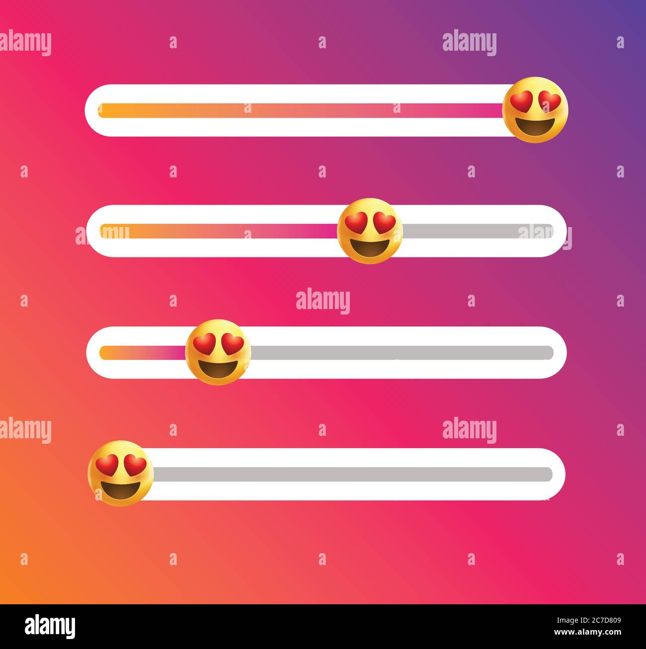 Insta emoji slider. Yellow face icon.Love emoticon with hearts.love ...