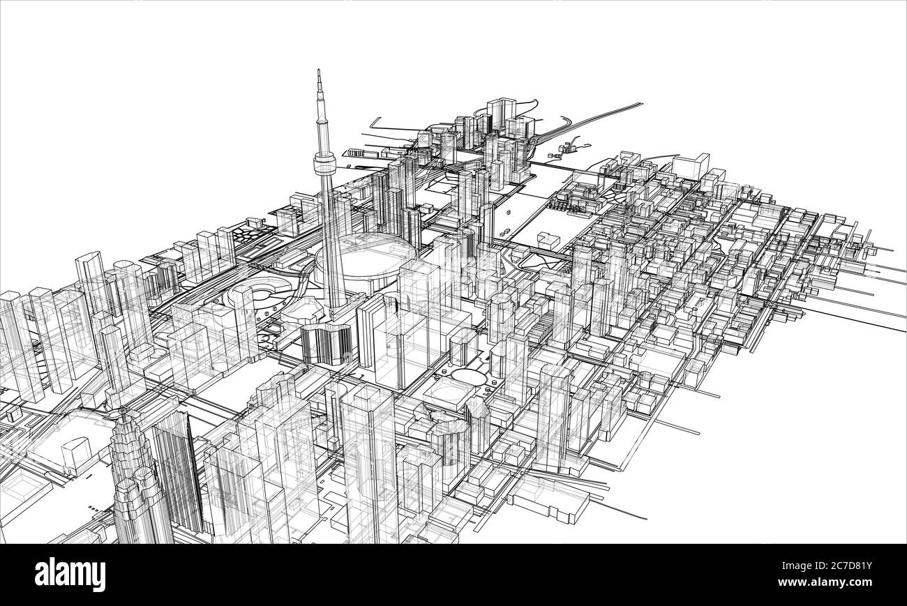 Outline city concept. Wire-frame style Stock Photo - Alamy