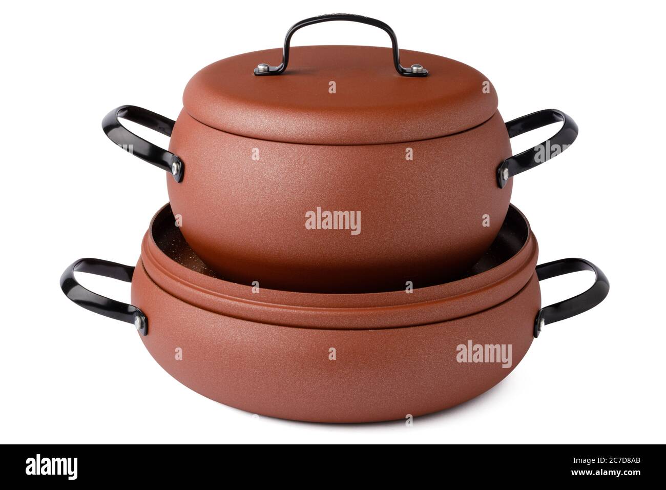 Non-stick casserole with lid isolated on white Stock Photo - Alamy