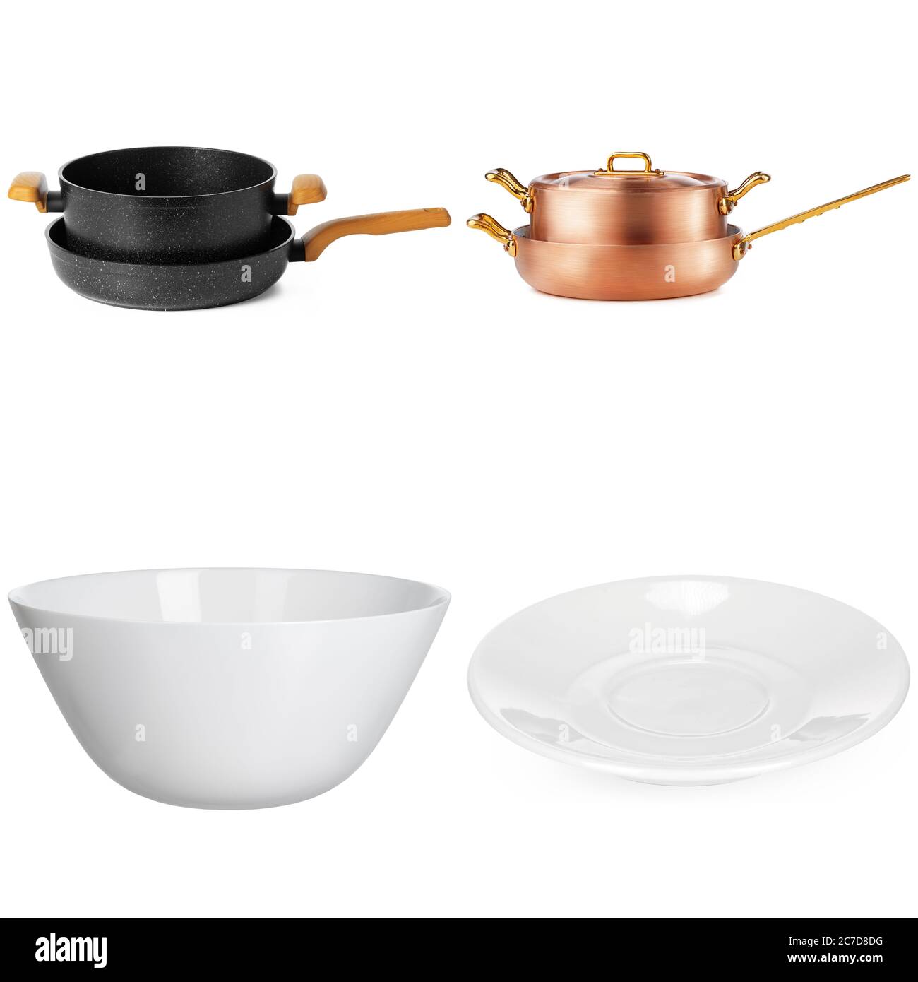Collage of crockery items on white background Stock Photo - Alamy