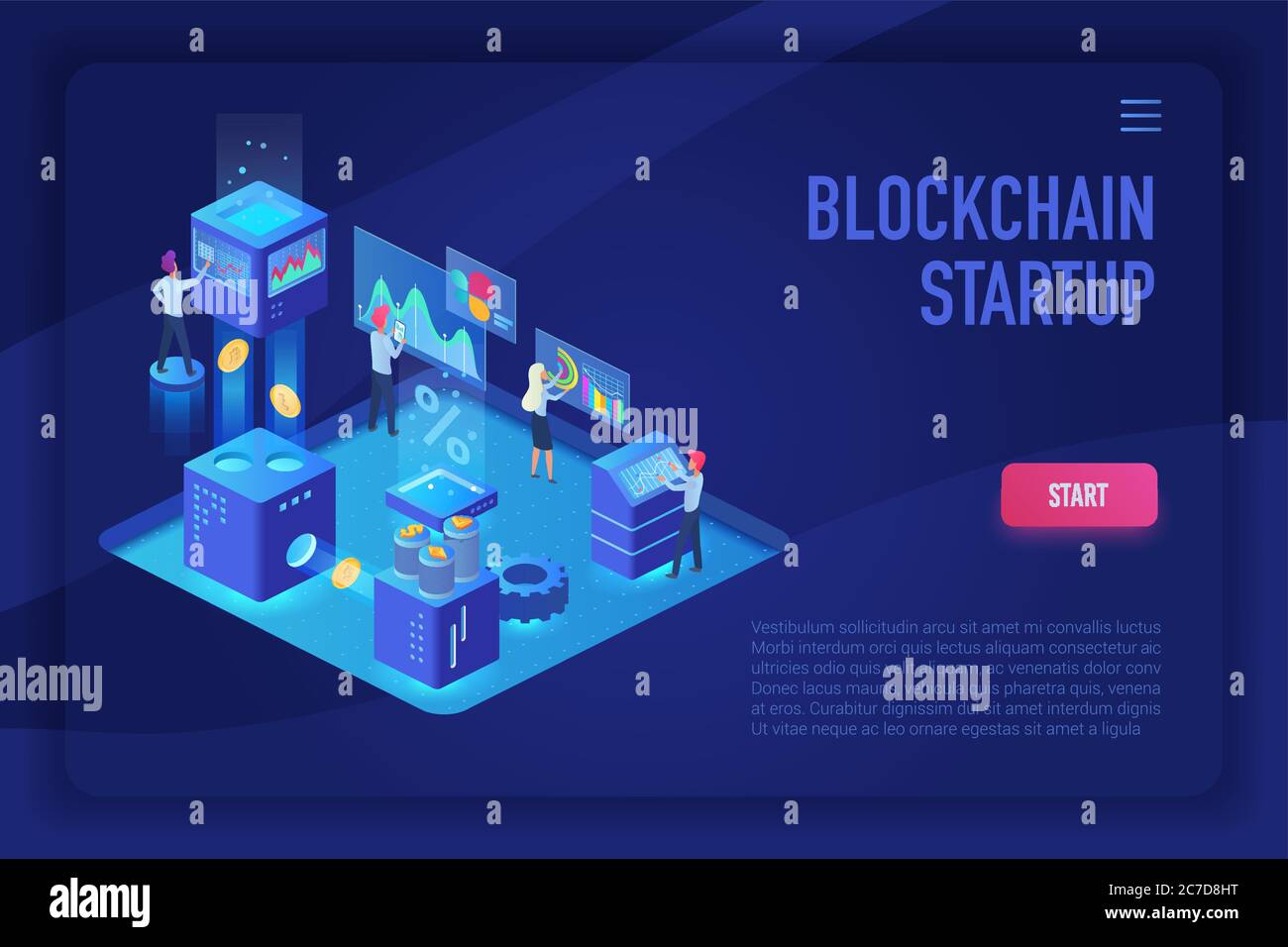 Blockchain startup team. Cryptocurrency and blockchain isometric ...