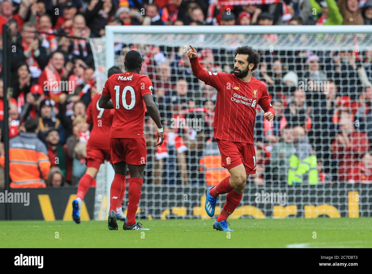 Mohamed Salah (11) of Liverpool celebrates his goal to make it 1-1 ...
