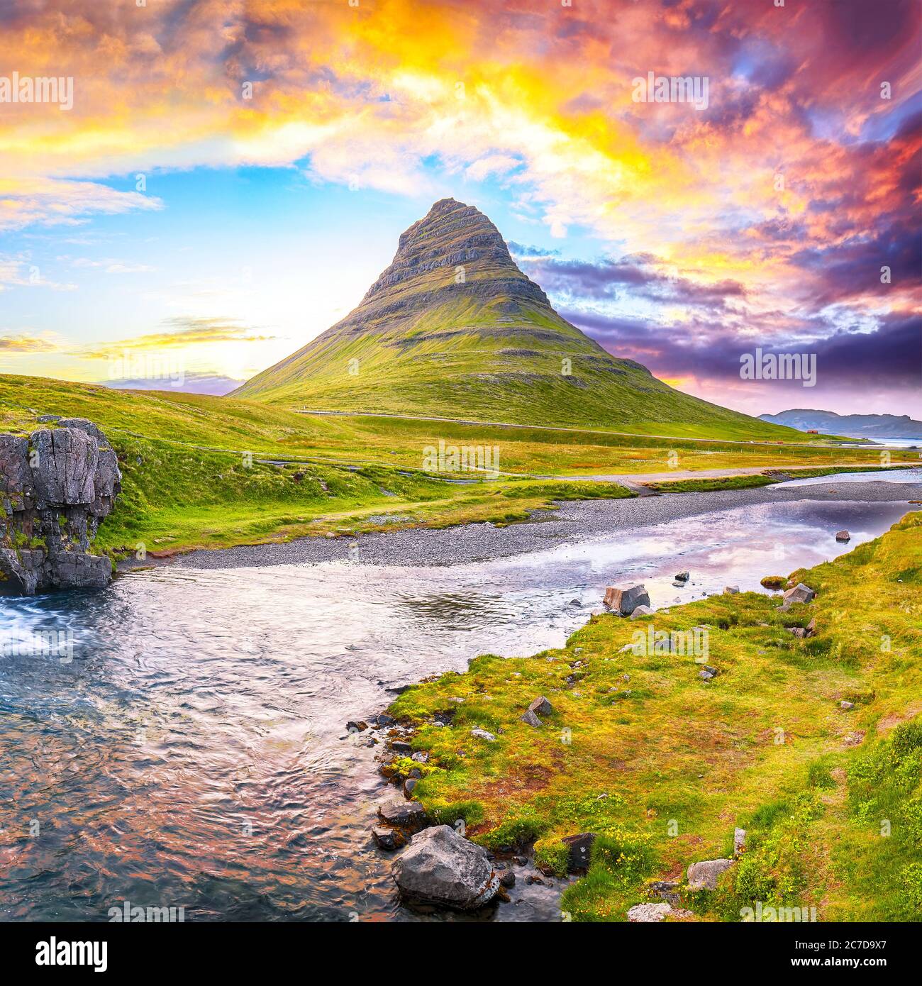 Fantastic view on Kirkjufell mountain at sunset. Location ...