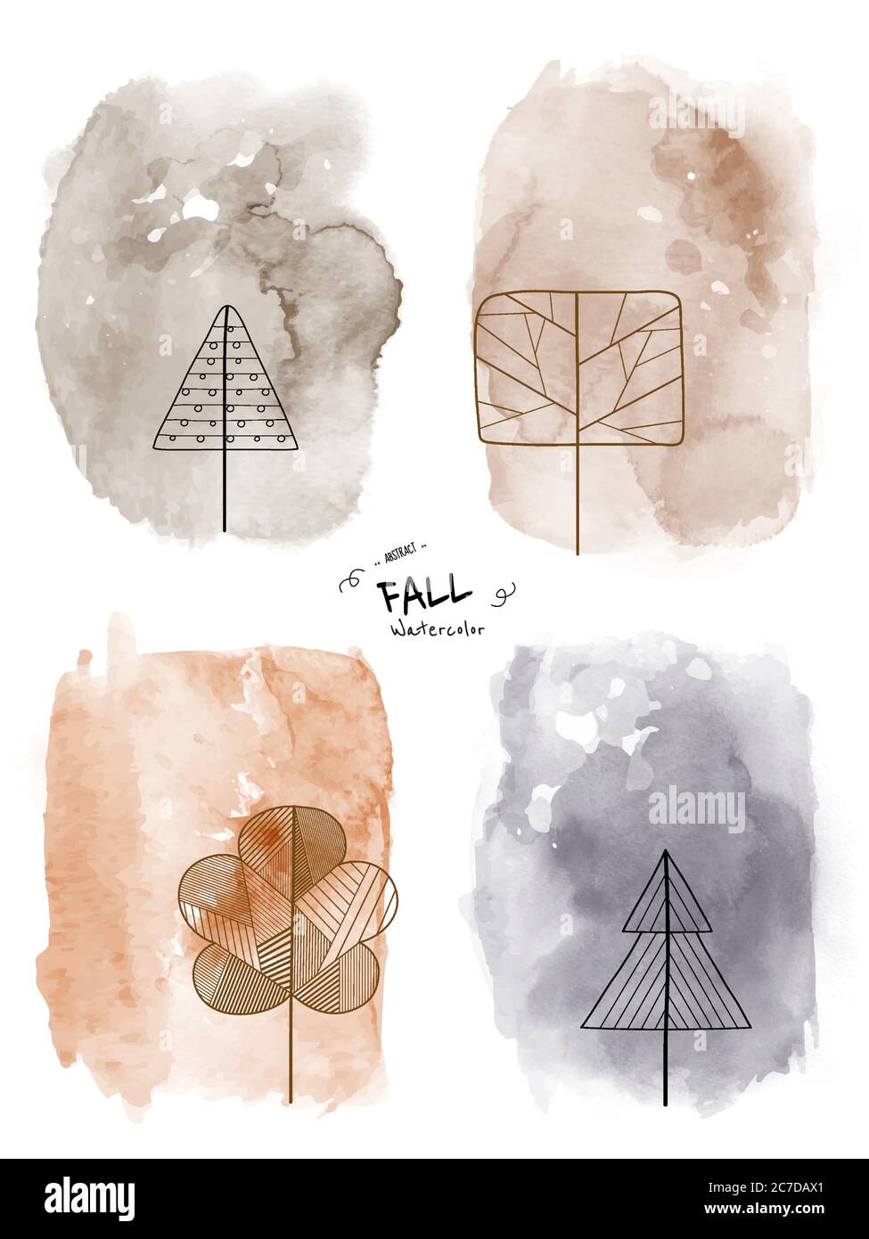 Set of art 4 Seasons watercolor and doodle hand-painted. Suitable for ...