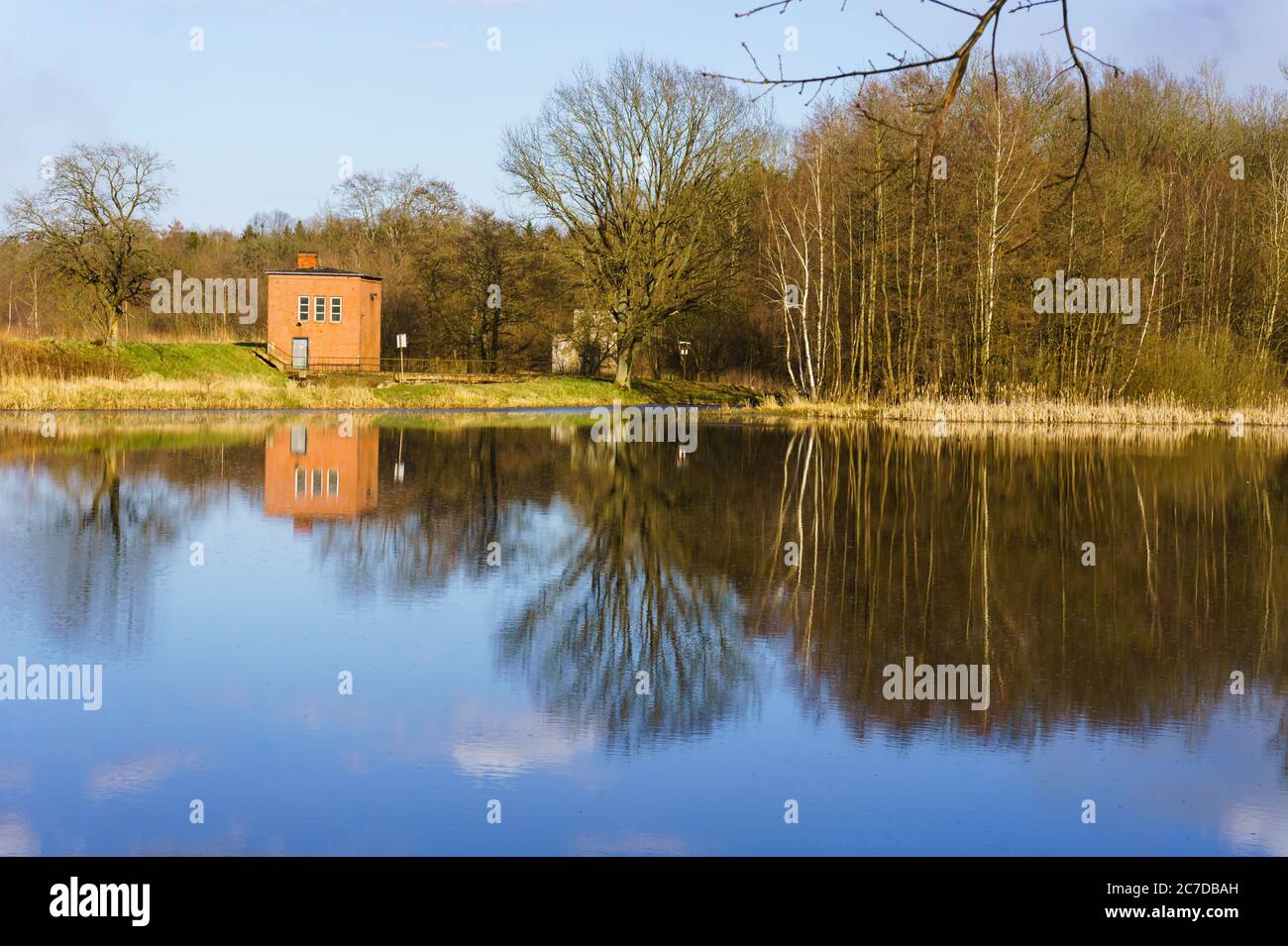 water pump station on the river Bank, lake house Stock Photo - Alamy