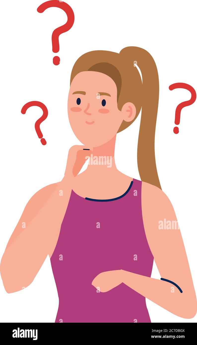 Woman avatar thinking with question marks vector design Stock Vector ...