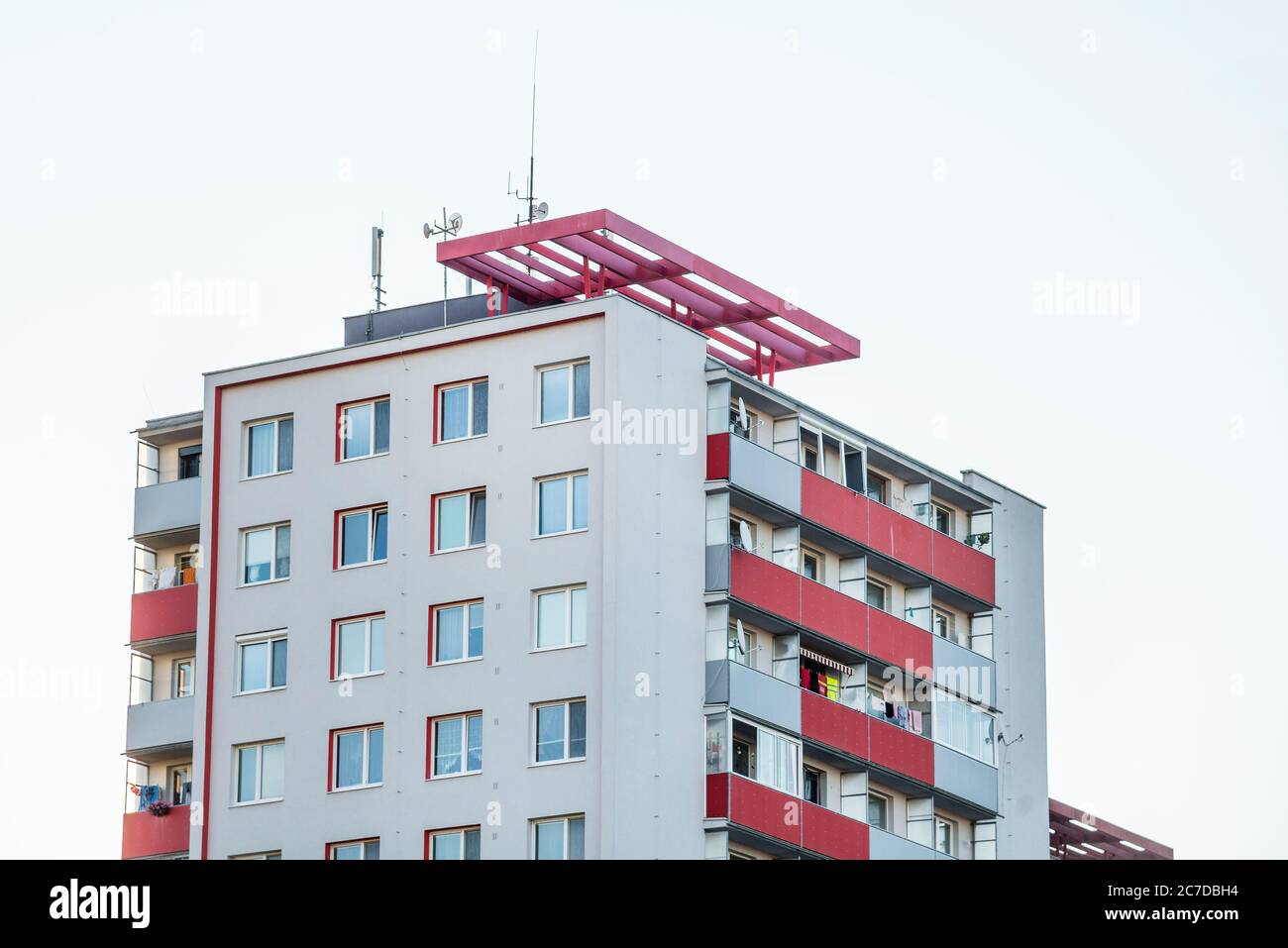 Roof of apartment building transmitter and internet dish Stock Photo ...