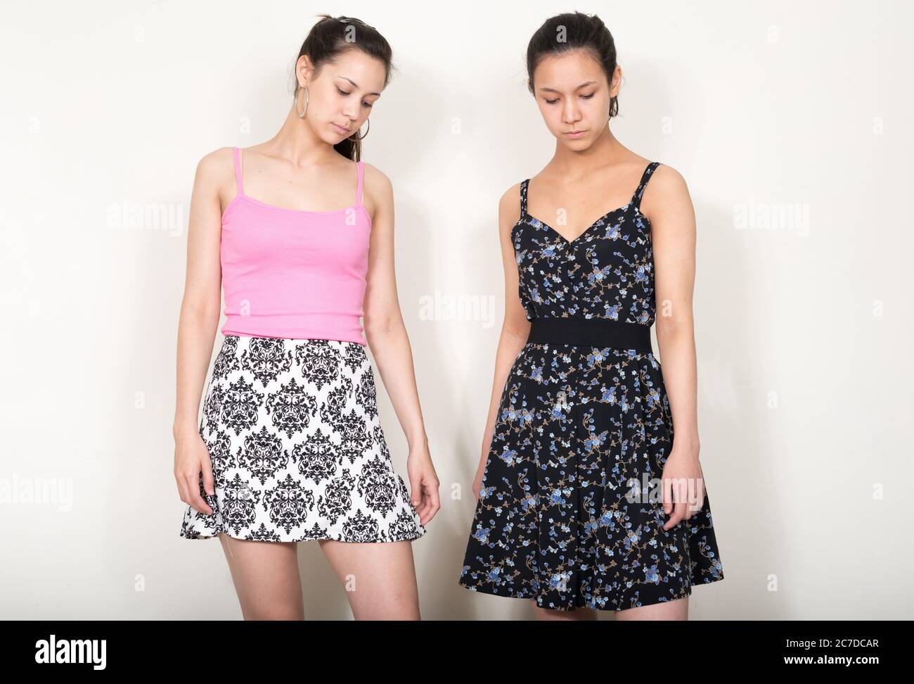 Portrait of two young beautiful women as sisters together Stock Photo ...