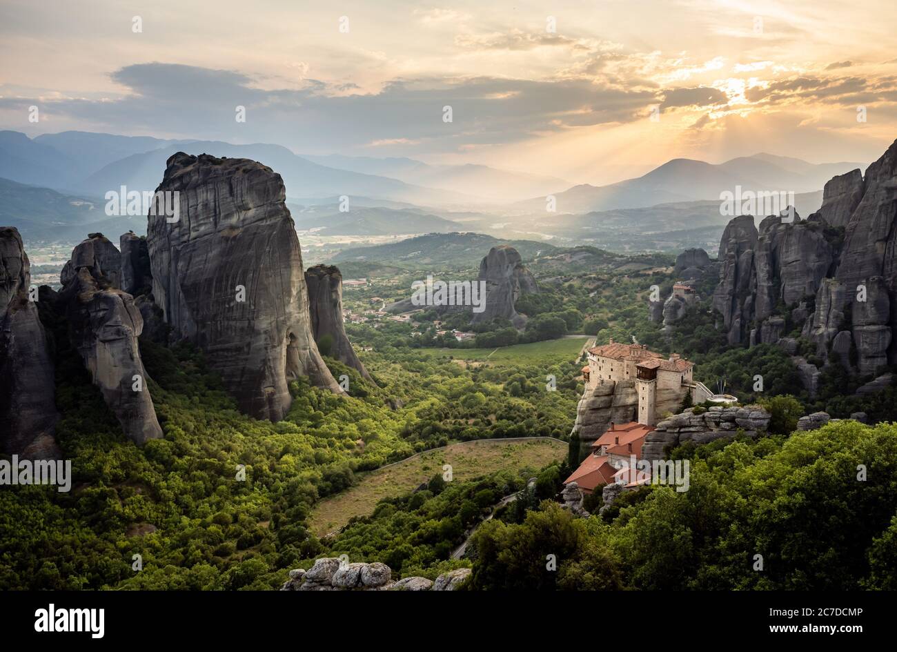The Meteora monastery Roussánou with their scenic location on the rocks ...