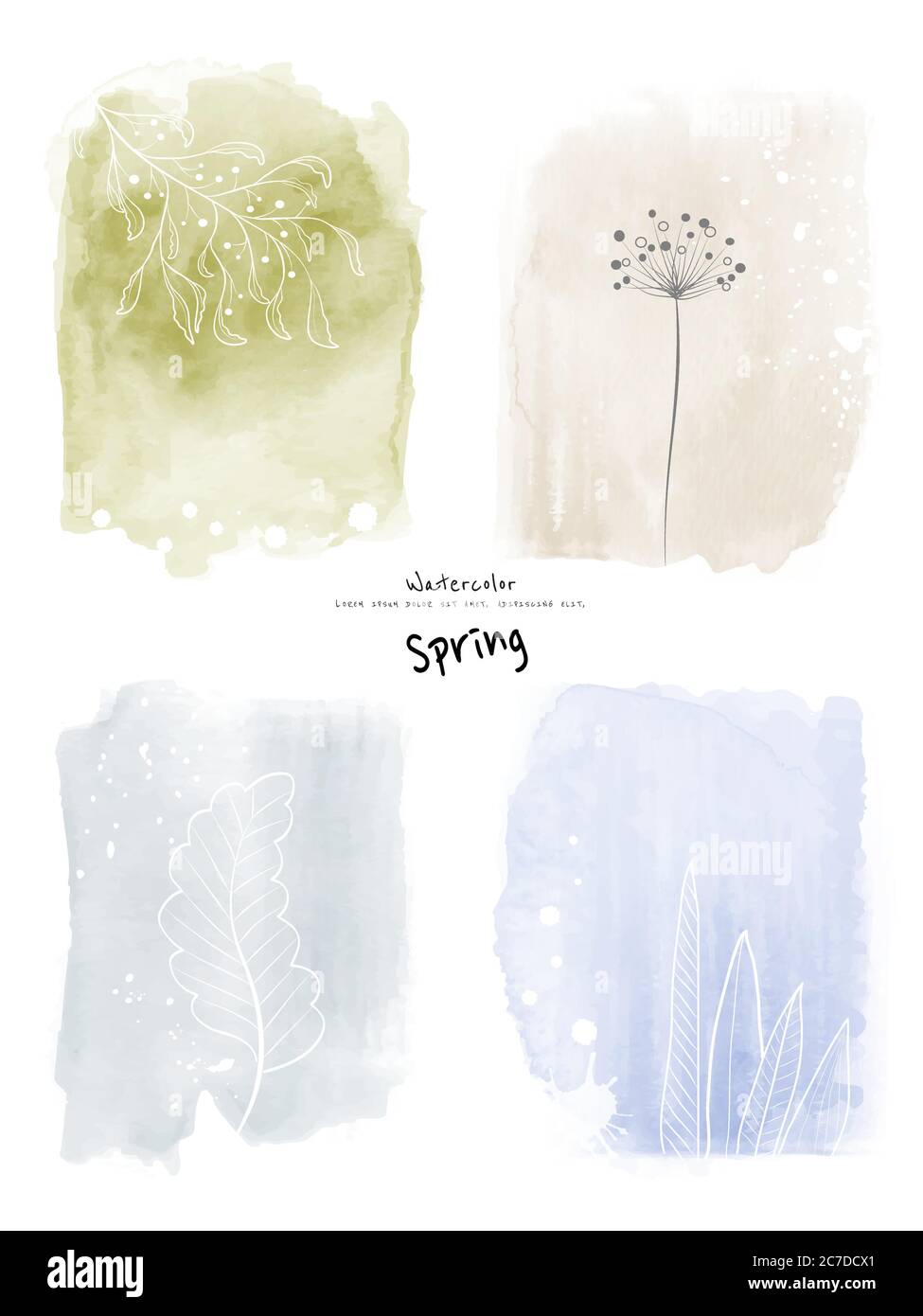 Set of art 4 Seasons watercolor and doodle hand-painted. Suitable for ...