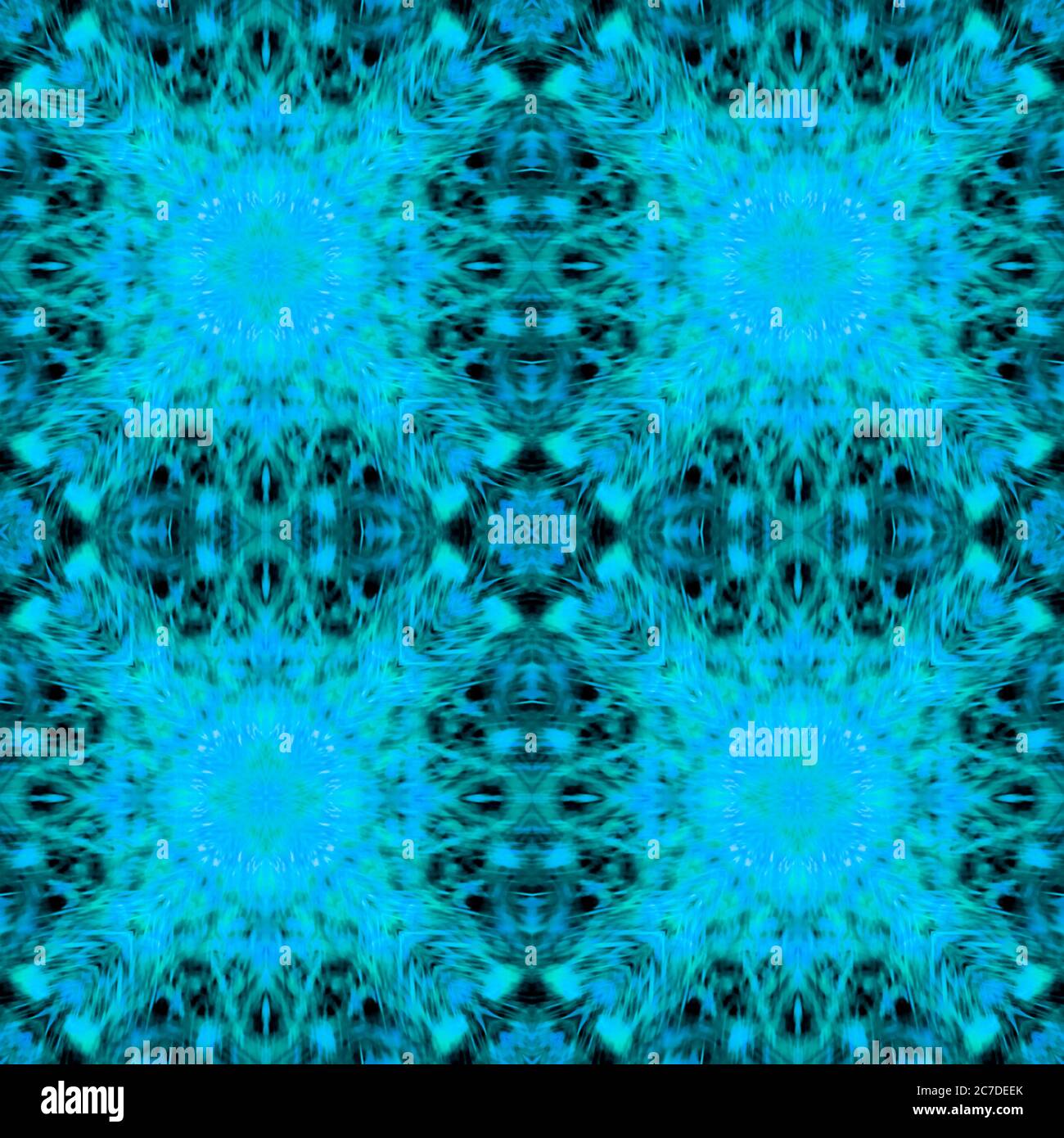 Computer graphics, pattern - kaleidoscope, seamless surreal magical texture in shades of blue ...