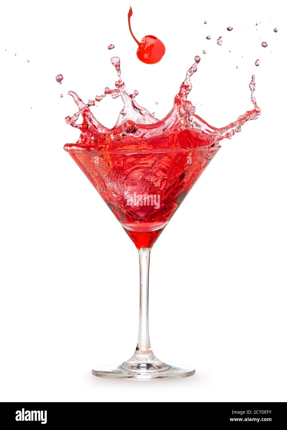 cherry falling into a splashing red cocktail isolated on white Stock ...