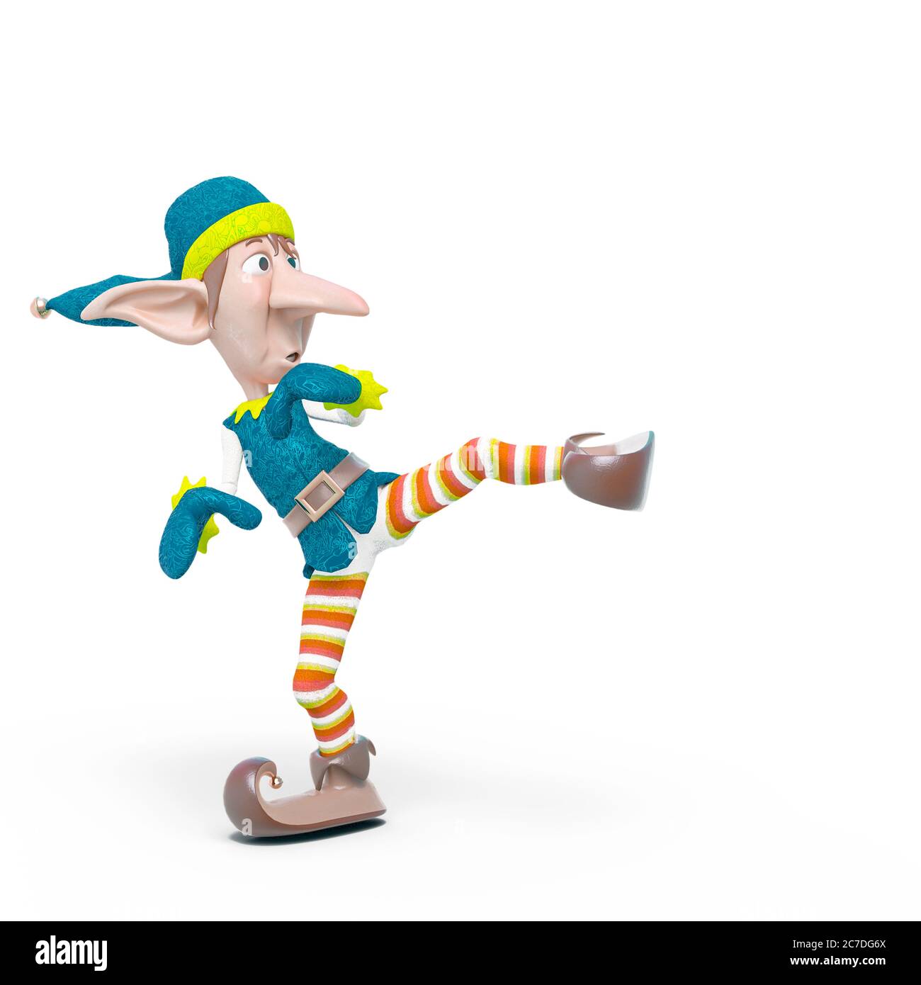 elf santa helper is doing some karate kicking, 3d illustration Stock ...