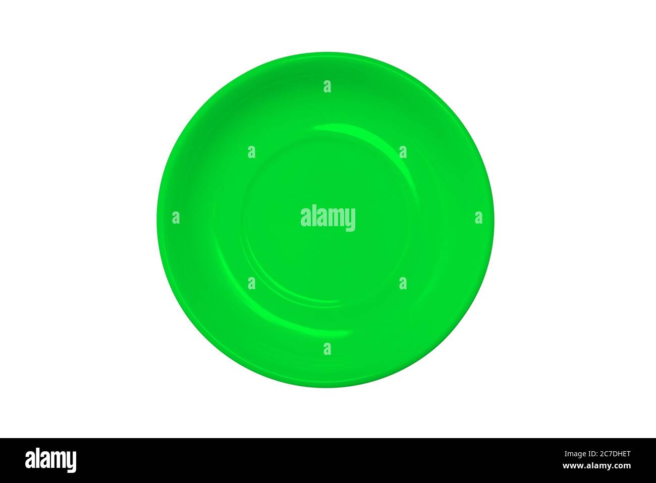 Green empty plate isolated on a white background. A top view of a flat ...