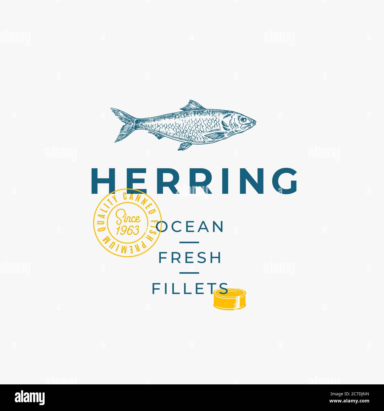 Ocean Fresh Fillets Abstract Vector Sign, Symbol or Logo Template. Hand ...