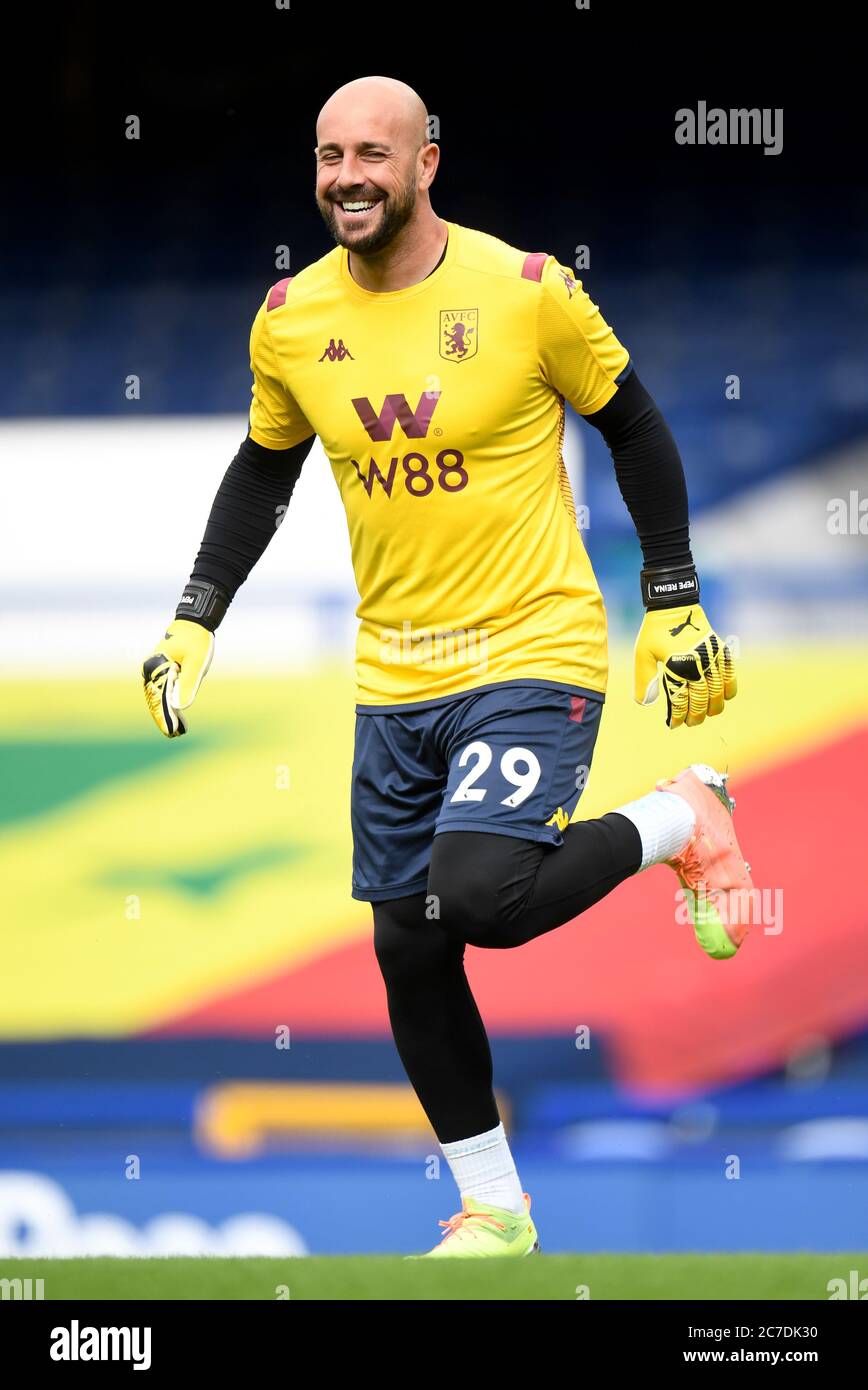 Aston Villa goalkeeper Pepe Reina during the warm up before the Premier ...