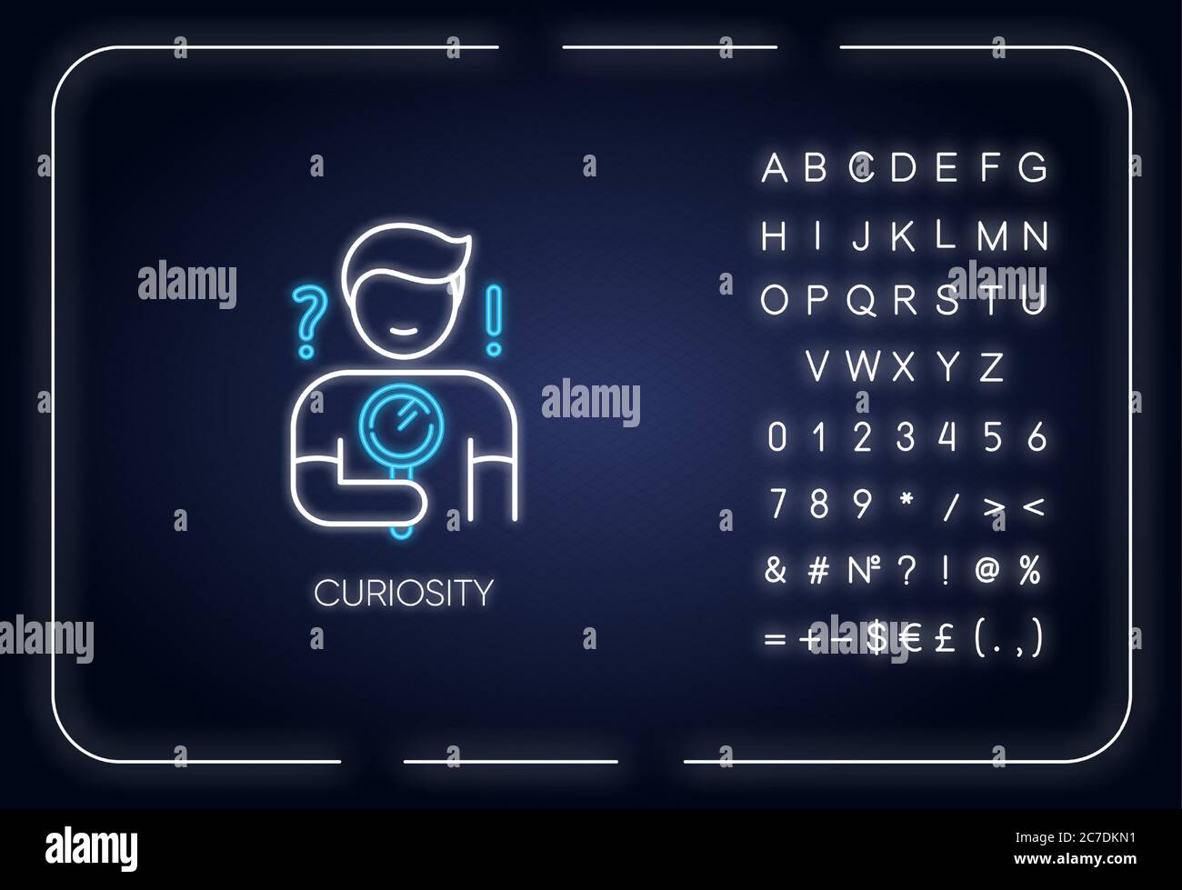 Curiosity neon light icon. Outer glowing effect. Human feeling sign ...