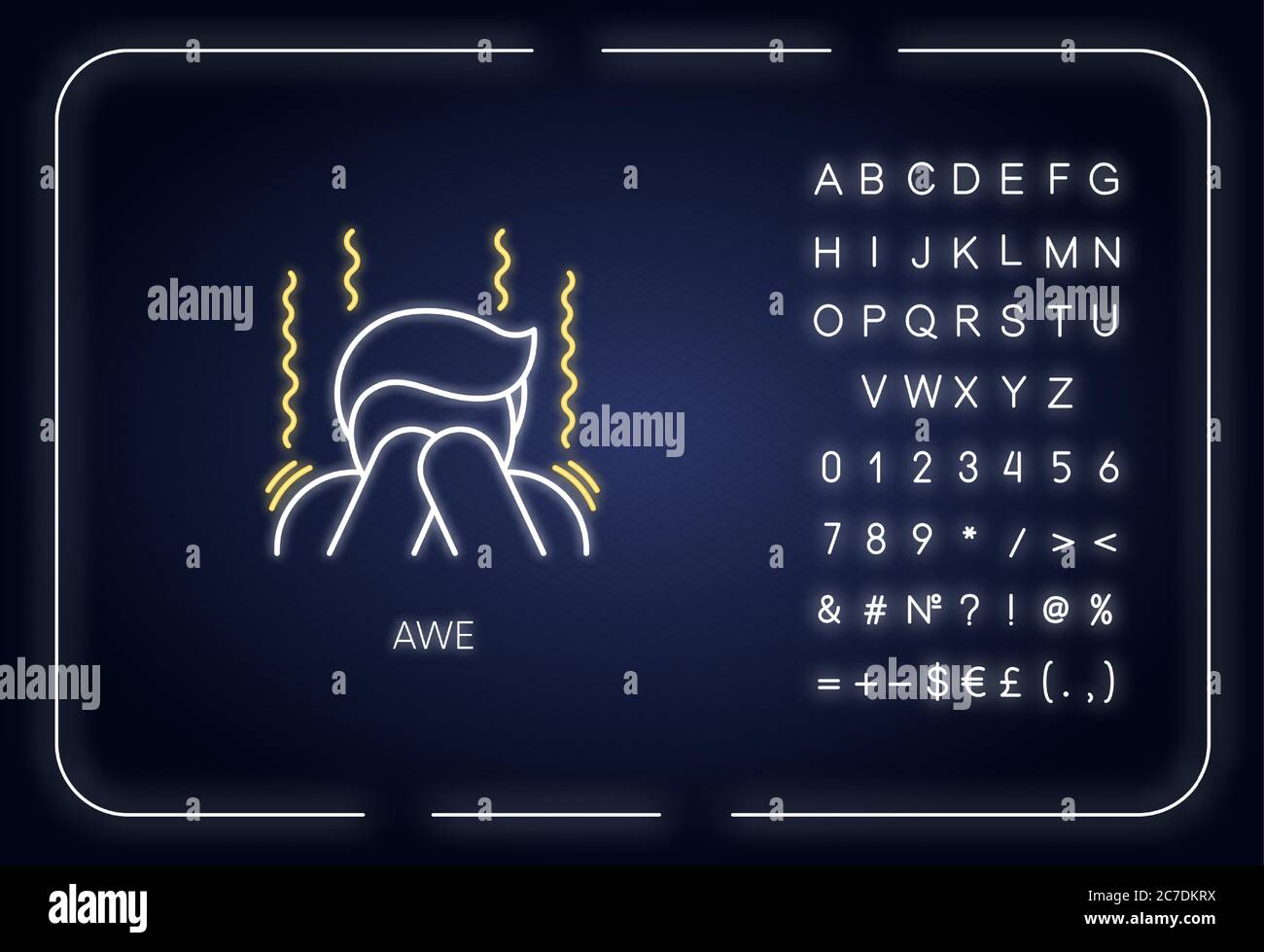 Awe neon light icon. Outer glowing effect. Emotional reaction. Fear and ...