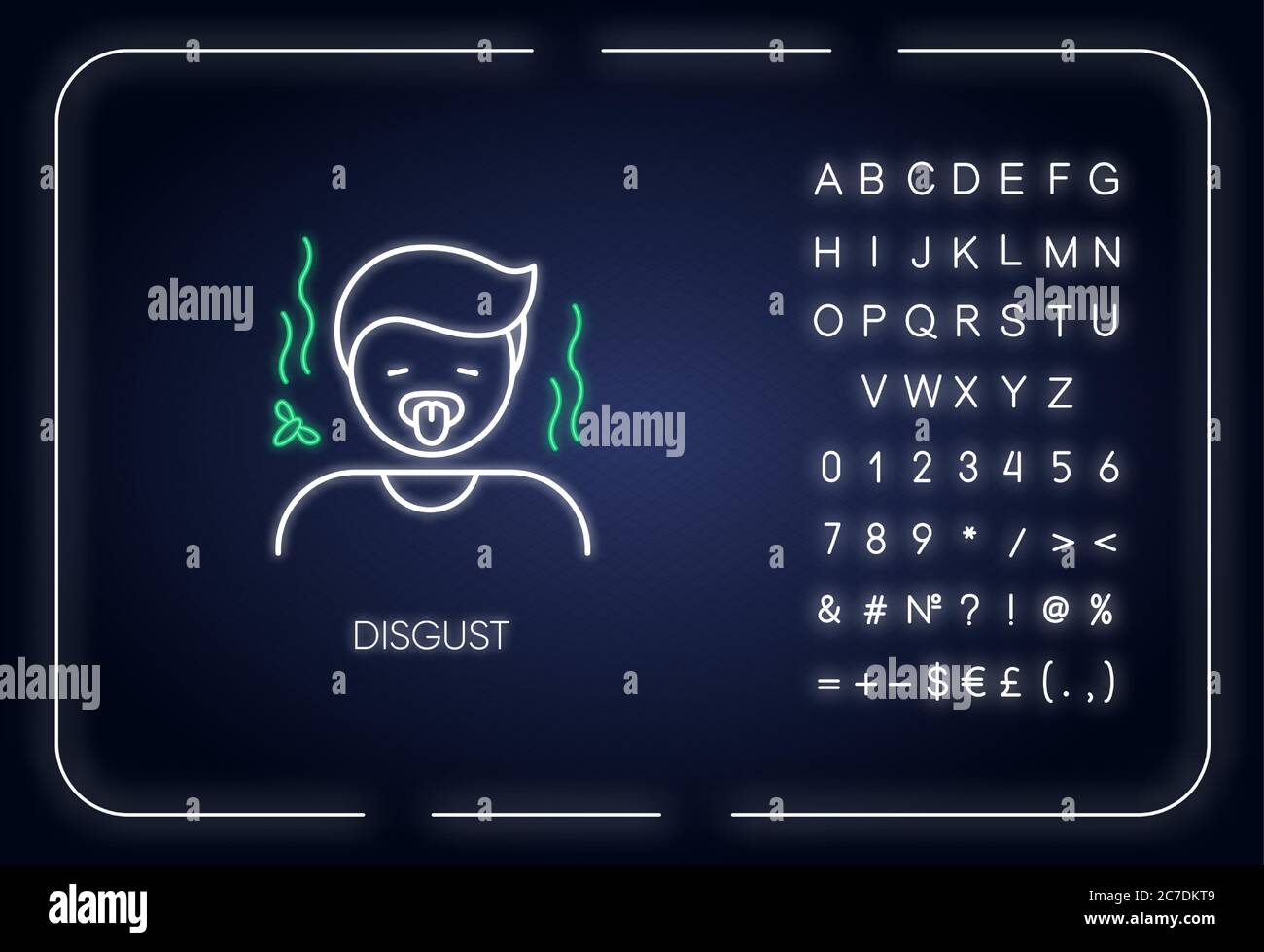 Disgust neon light icon. Outer glowing effect. Feeling of revulsion ...