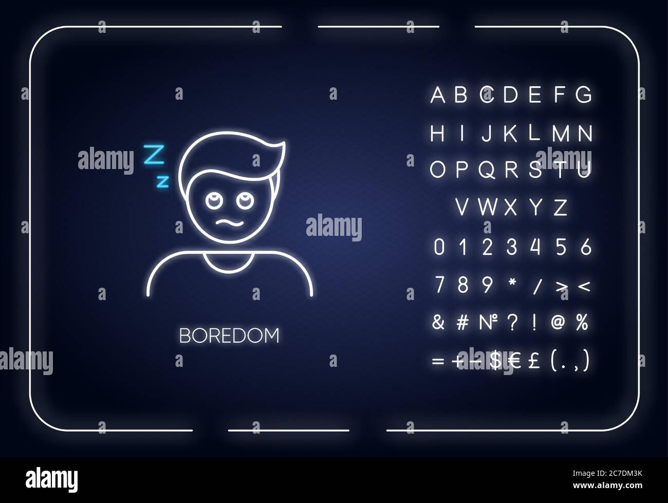 Boredom neon light icon. Outer glowing effect. Exhaustion, weariness ...
