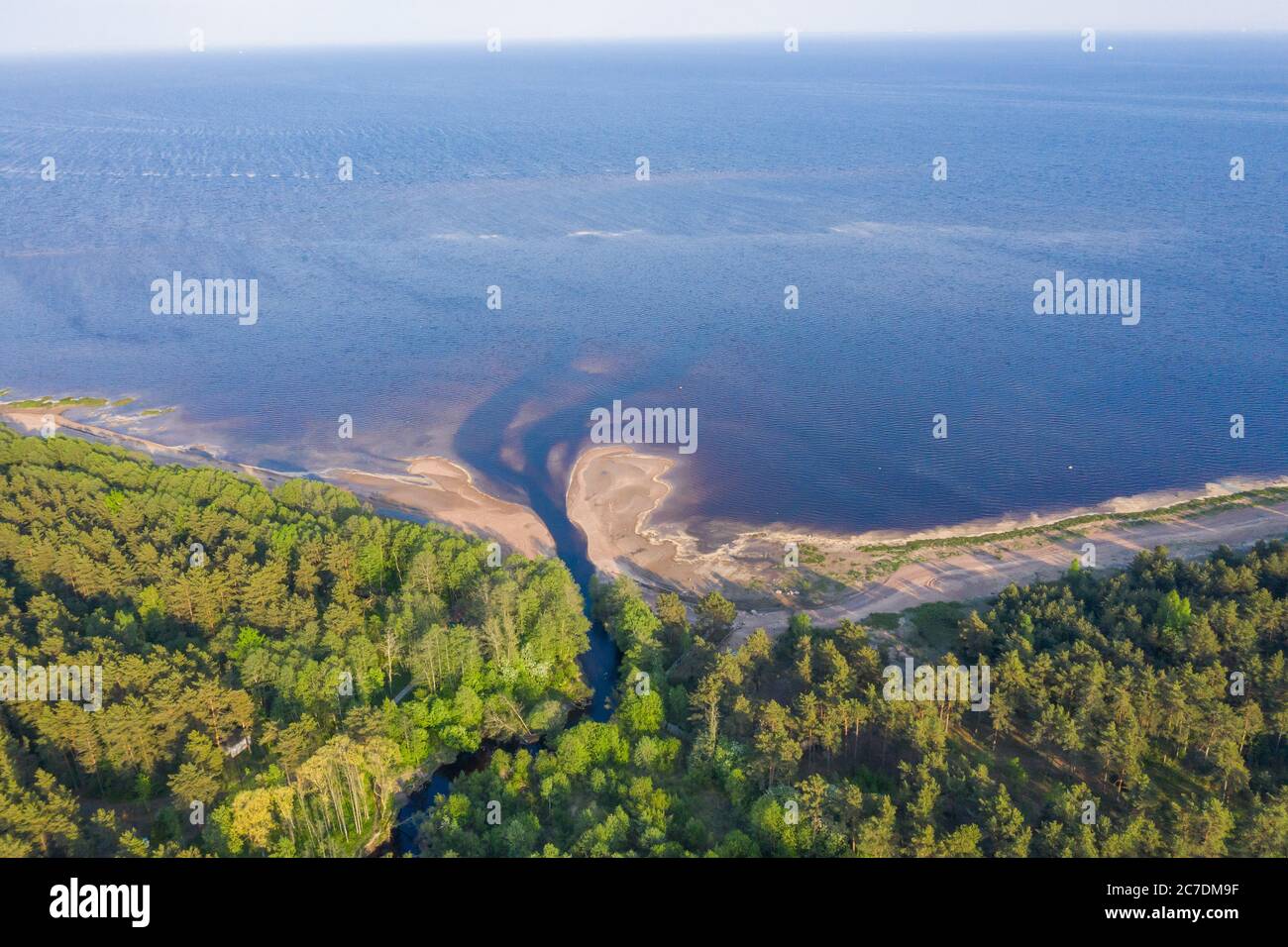 aerial view of the river flowing into the bay Stock Photo - Alamy